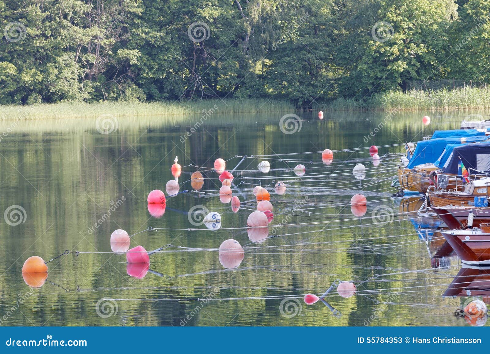 Viele Bojen und Boote stockbild. Bild von ozean, küsten - 55784353