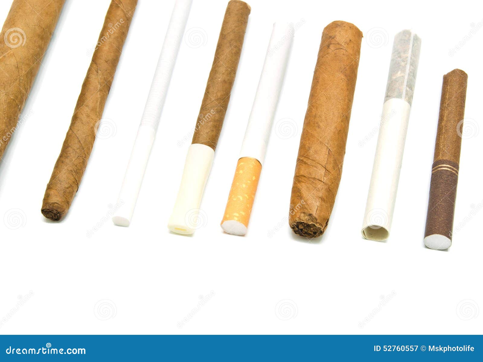 Viele Zigaretten Und Zigarren Auf Weiß Stockfoto - Bild: 52760557