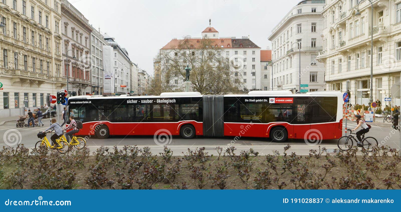 Vienna, Austria - 15 April 2018: Red Bus on the Route Editorial ...