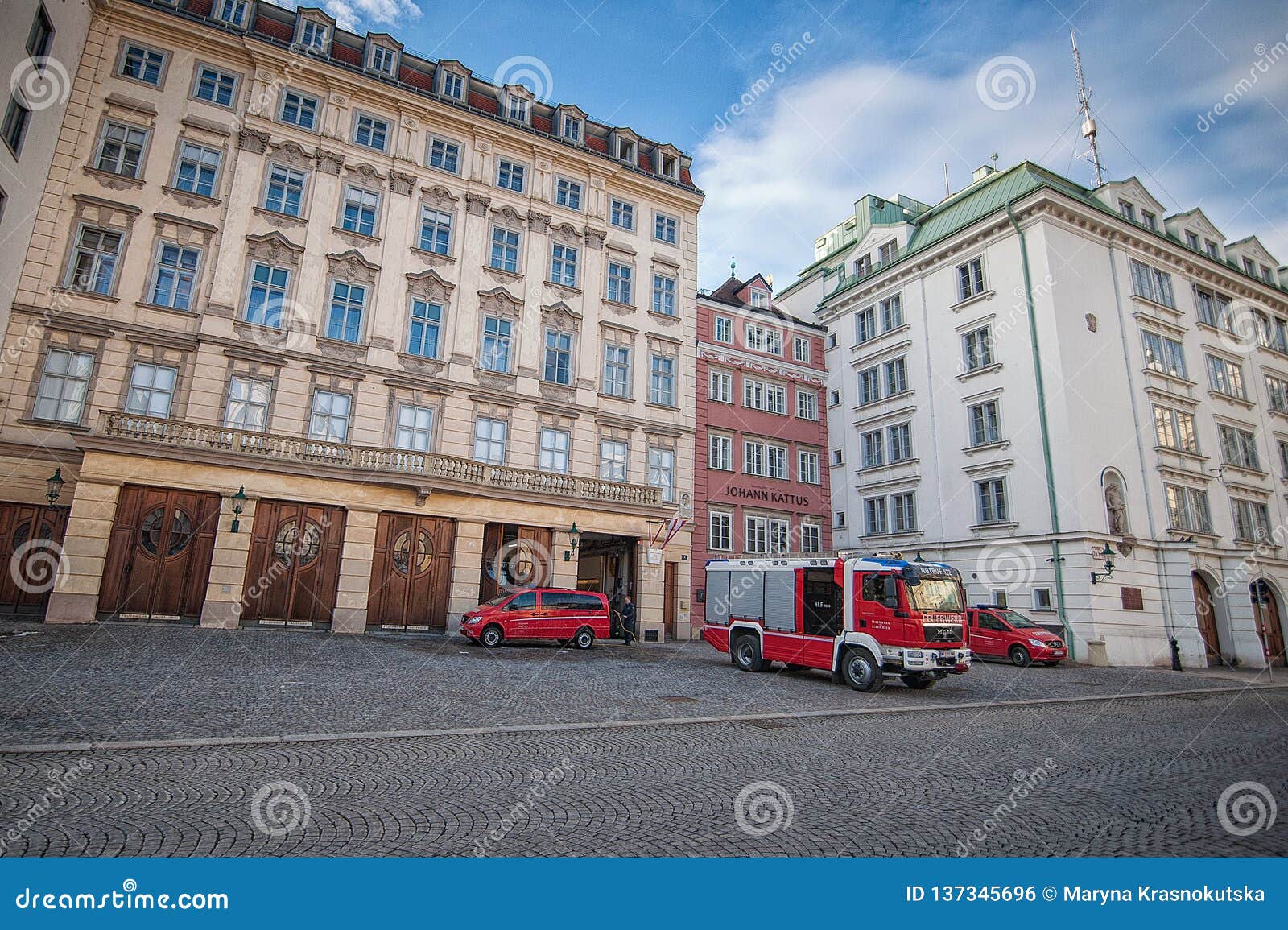 Vienna, Austria-- March 07, 2018: Fire Station with a Fire Engine ...