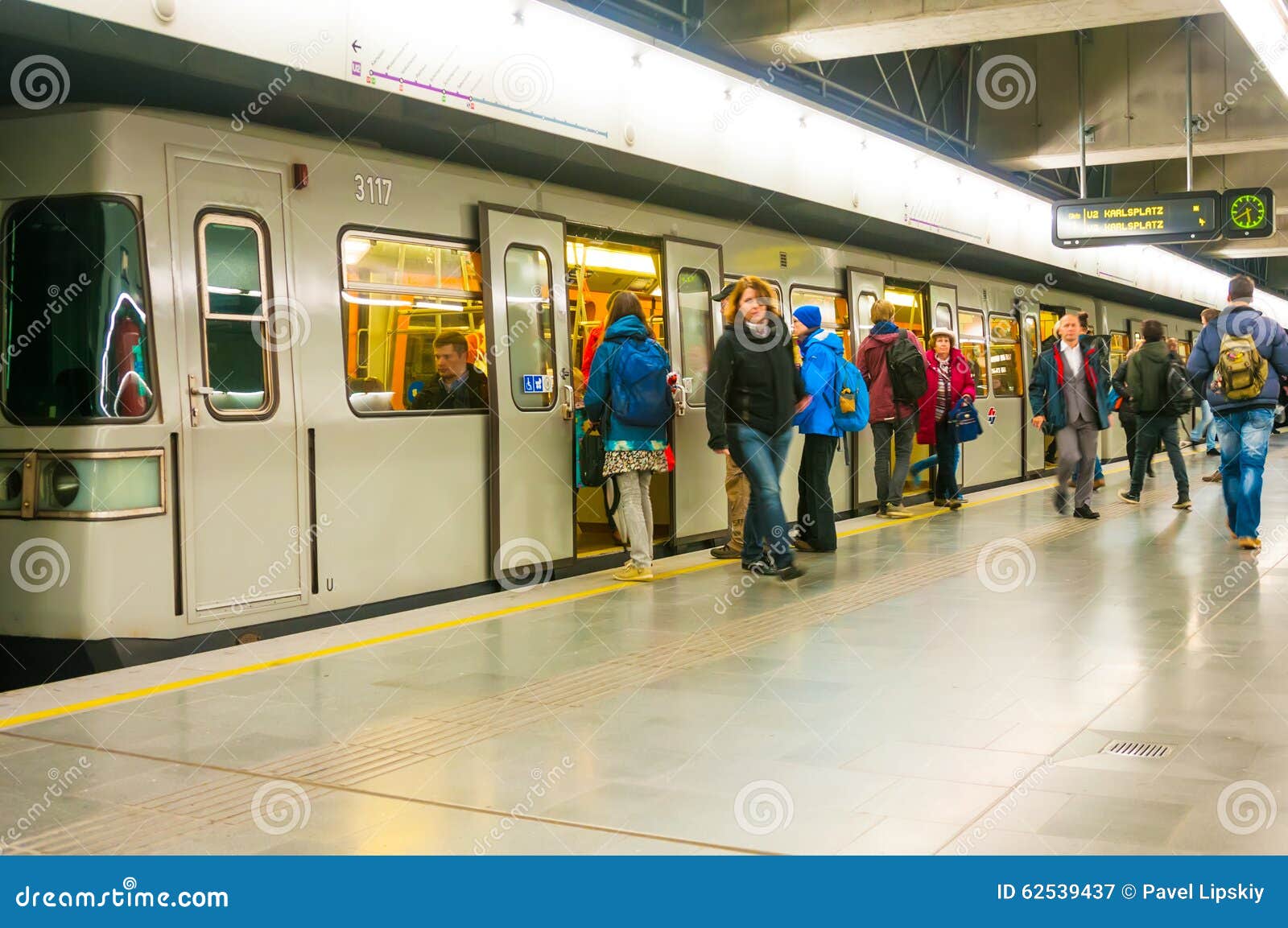 VIENNA, AUSTRIA - OCTOBER 16, 2015: Subway Train and Passengers ...