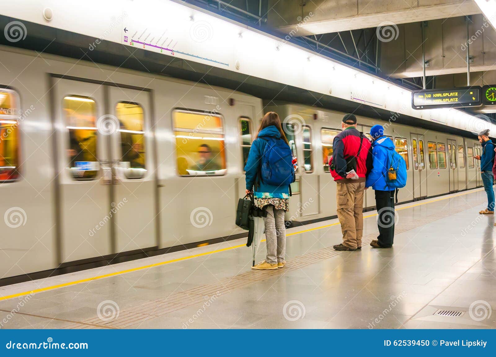 VIENNA, AUSTRIA - OCTOBER 16, 2015: Subway Train and Passengers ...