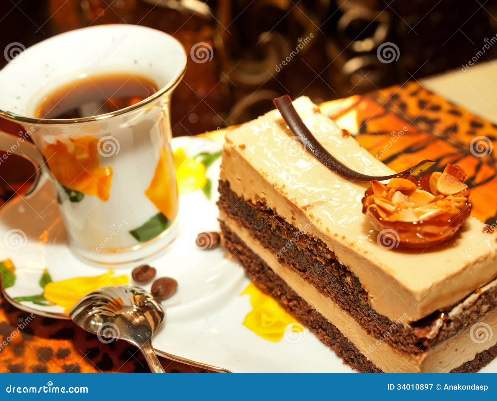 Vienna Cake with Almond and Caramel in Cafe Stock Image - Image of ...