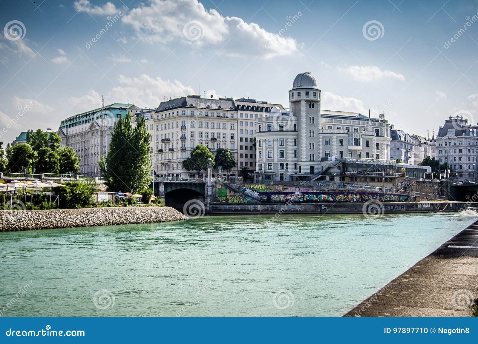 Vienna canal, danube stock photo. Image of glass, dusk - 97897710