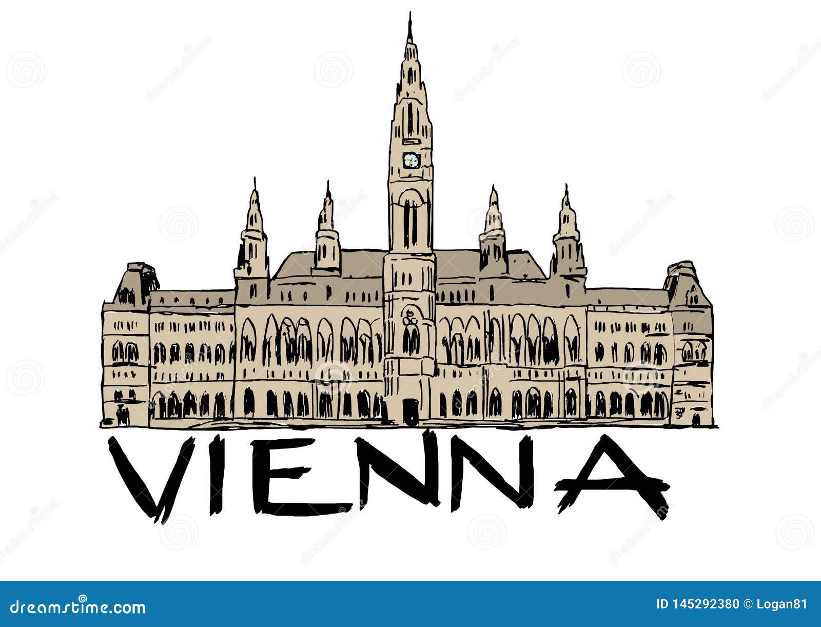 Vienna city hall stock illustration. Illustration of roman - 145292380