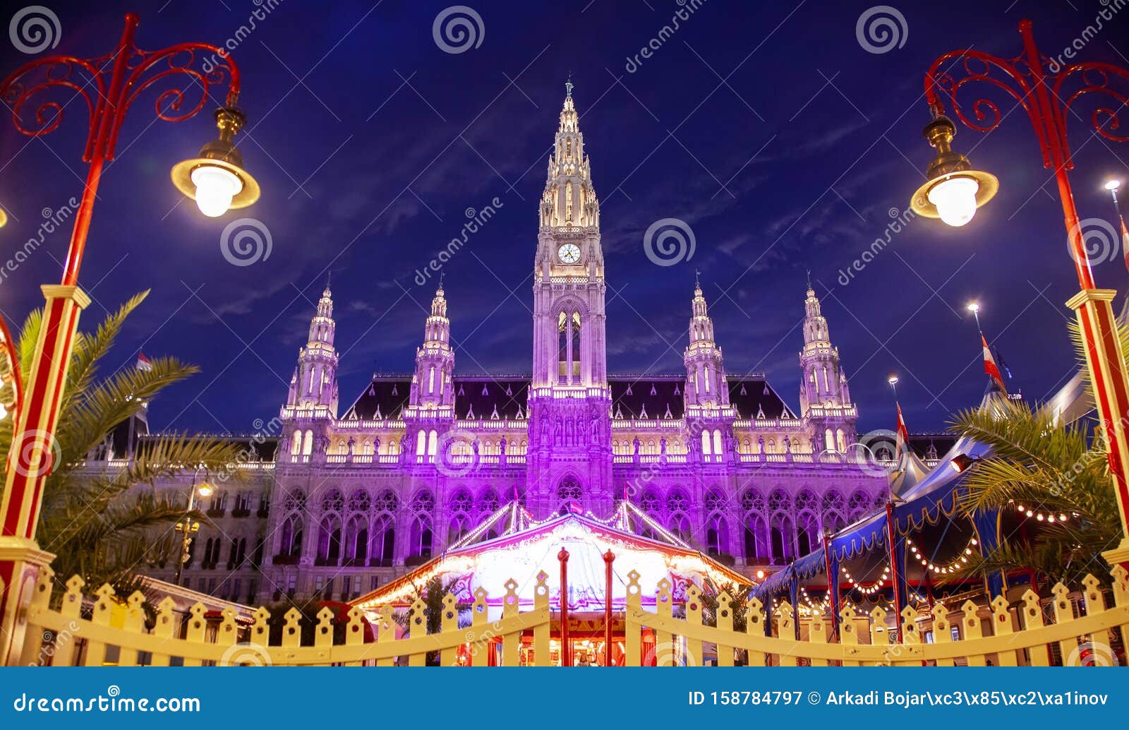 Vienna City Hall at night editorial photography. Image of capital ...