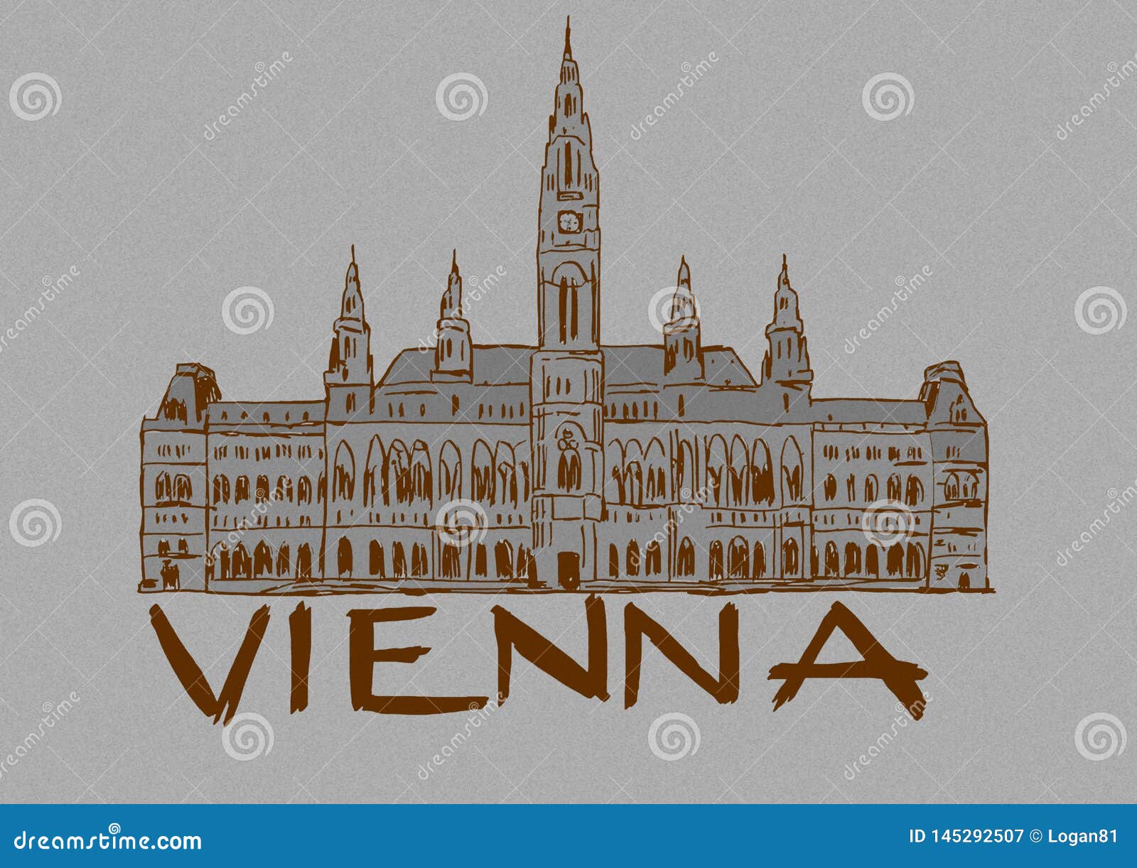 Vienna city hall vintage stock illustration. Illustration of history ...