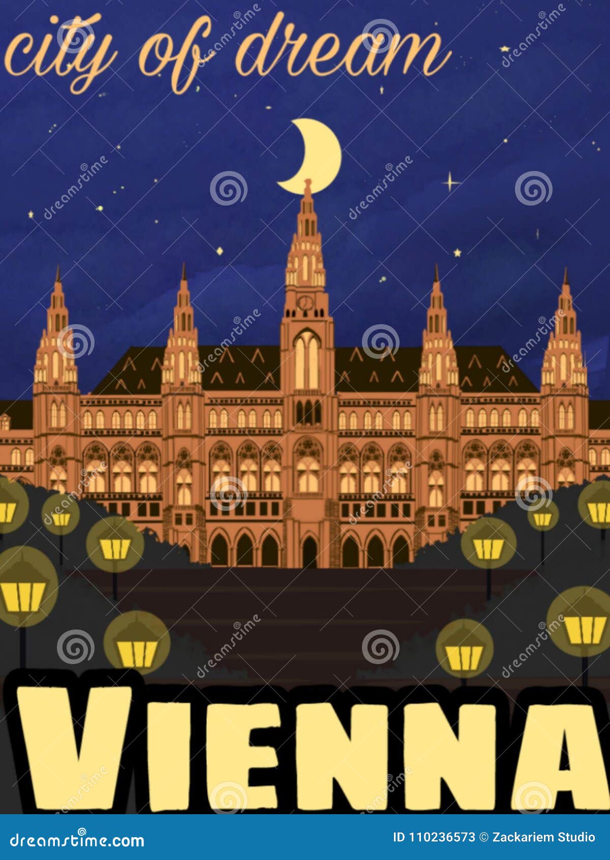 Vienna city poster stock illustration. Illustration of city - 110236573