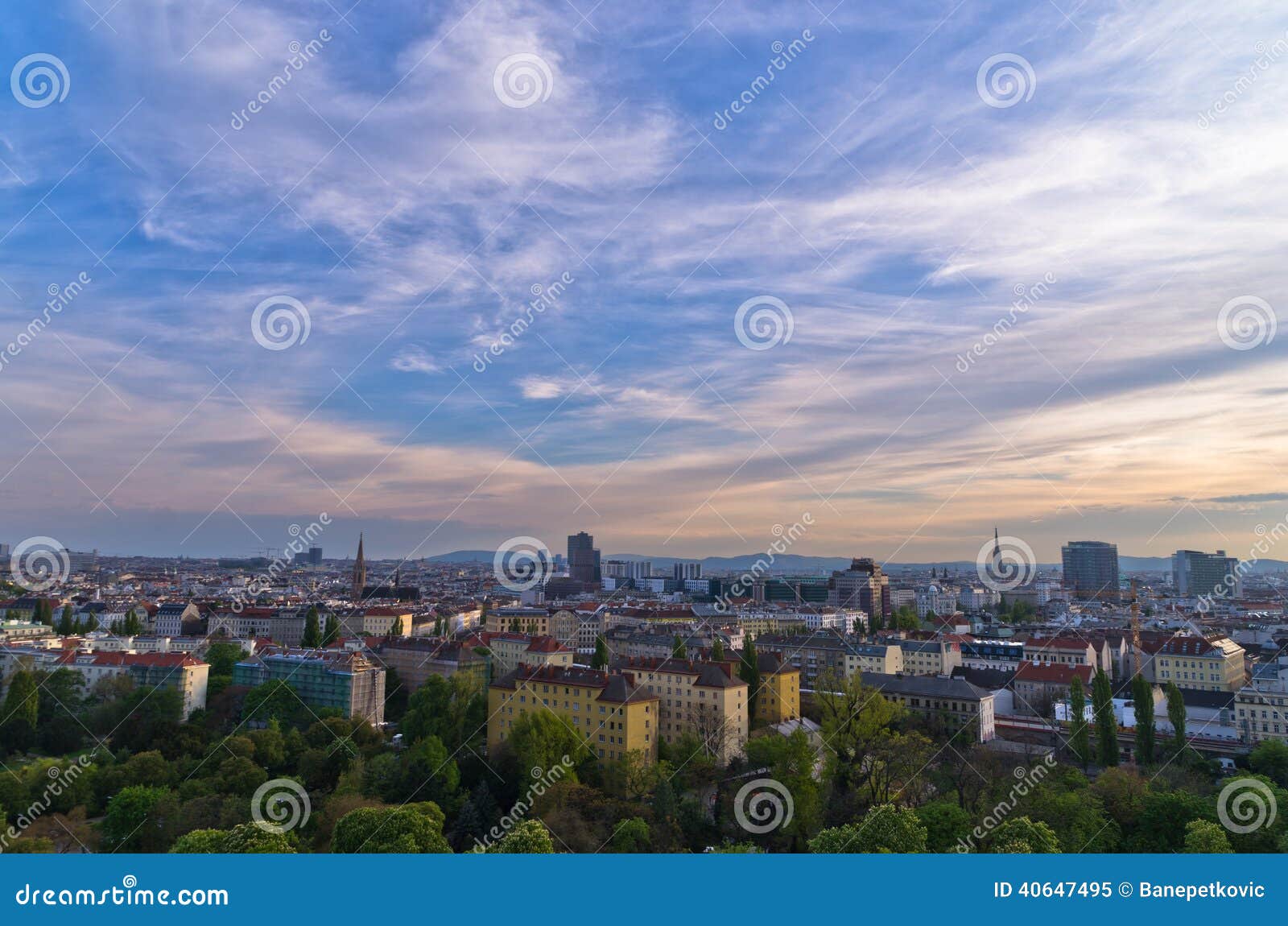 Vienna Cityscape at Sunset, Many Different Ages, Styles and Colors ...