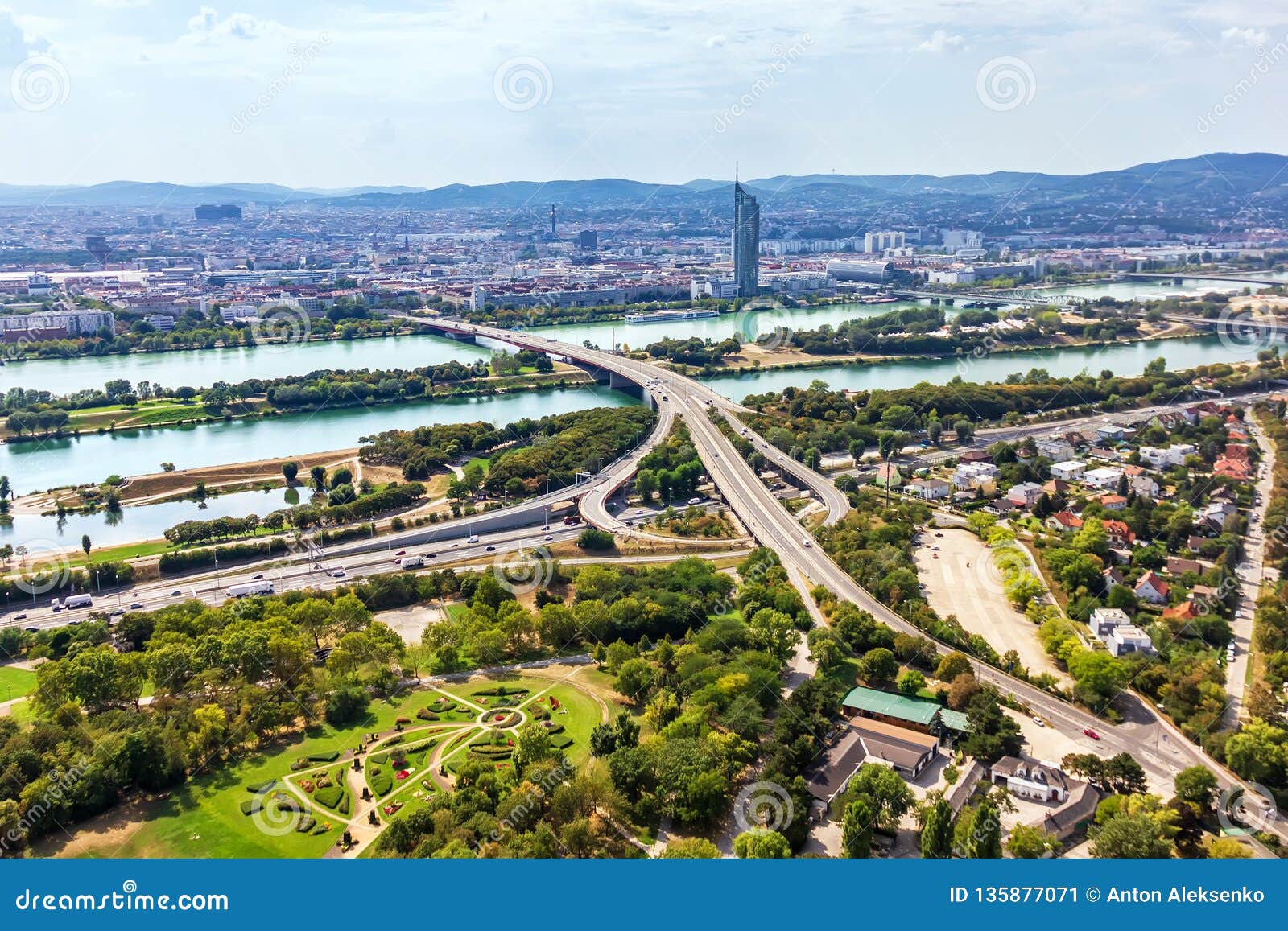 Vienna Highways and Bridges Over the Danube, Aerial View Stock Image ...