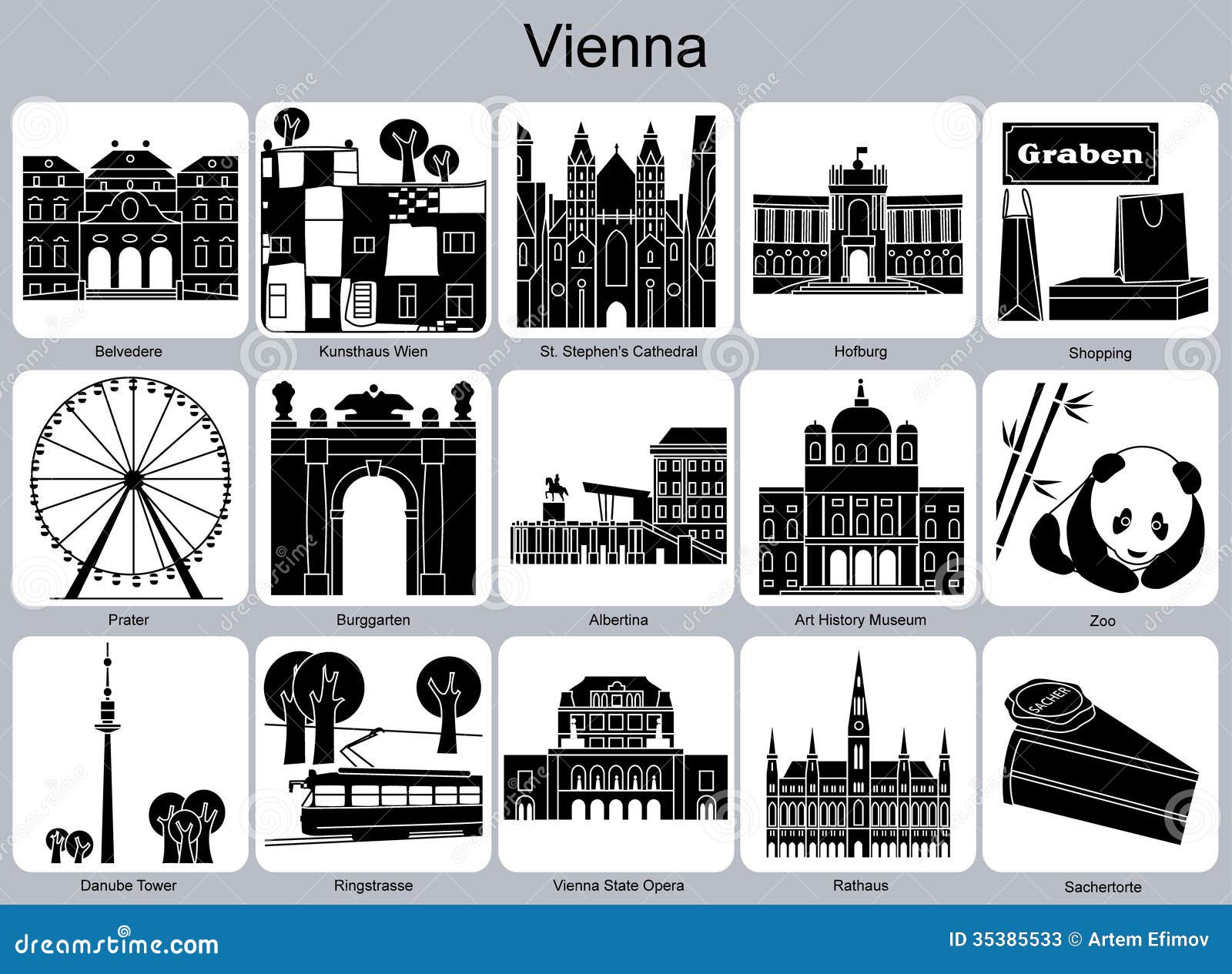 Vienna icons stock vector. Illustration of ringstrasse - 35385533