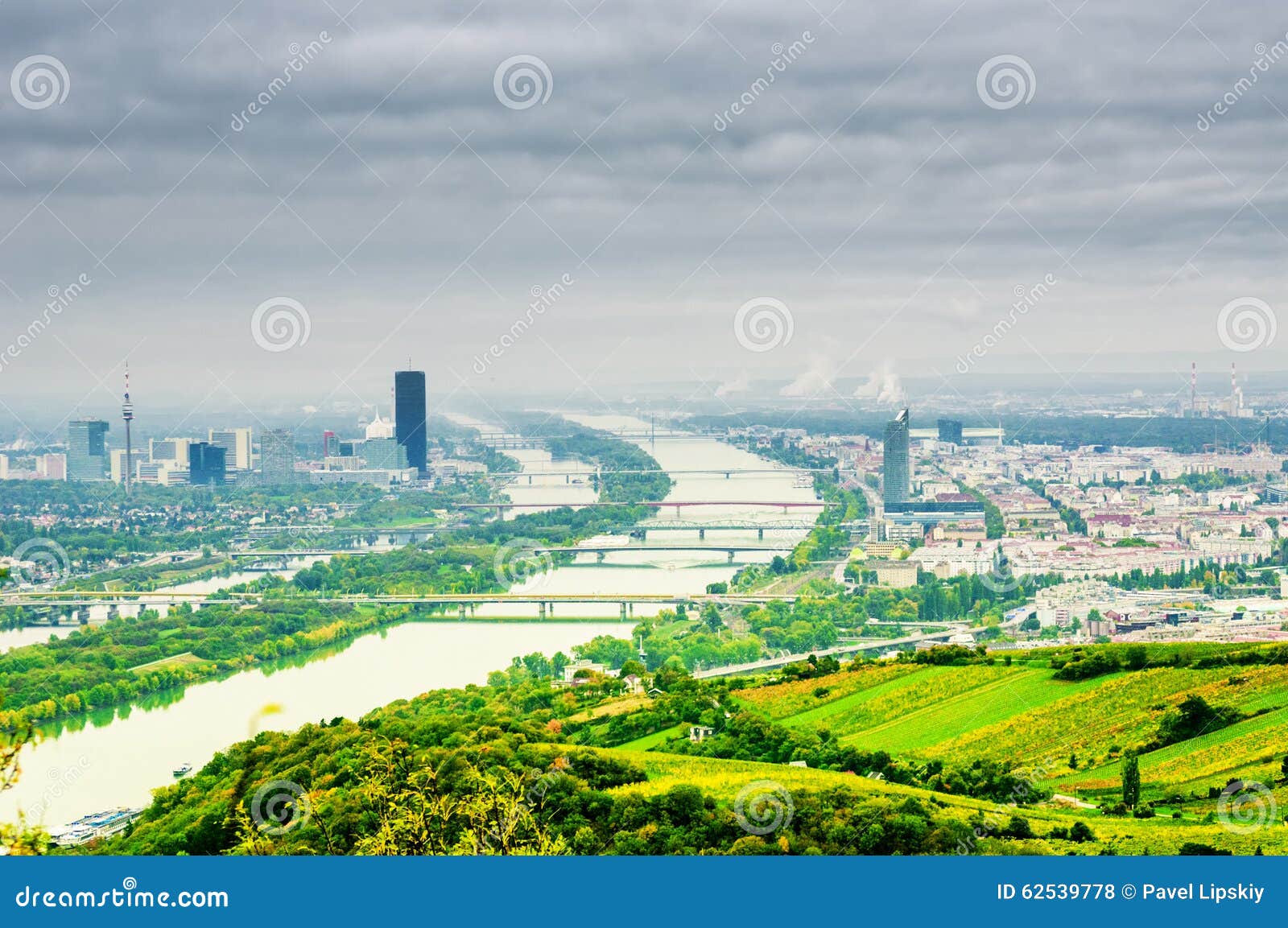 Vienna Landscape with Danube River Stock Photo - Image of city, valley ...
