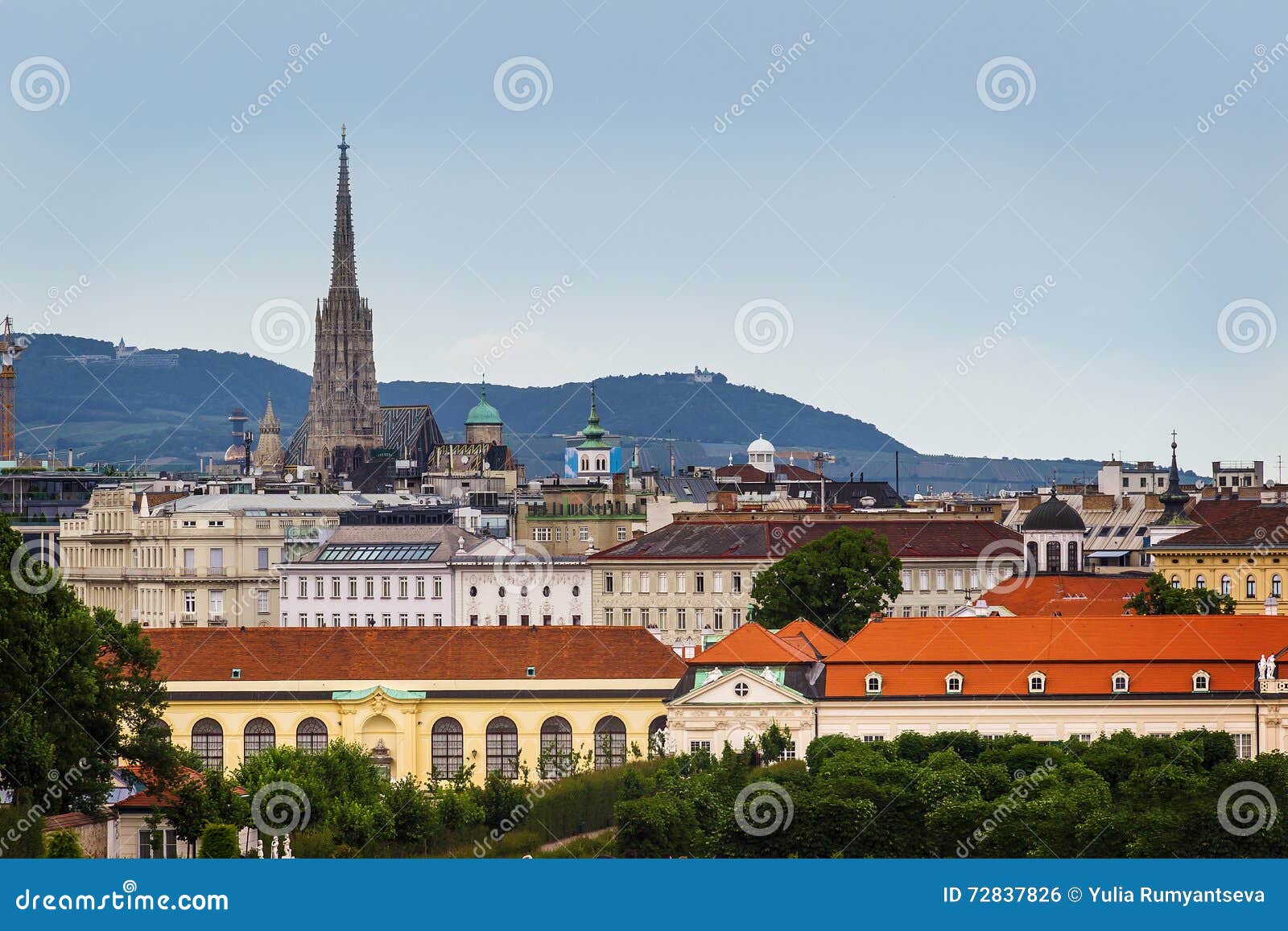 Vienna, Panorama View of Town and Mountains in Background. Stock Photo ...