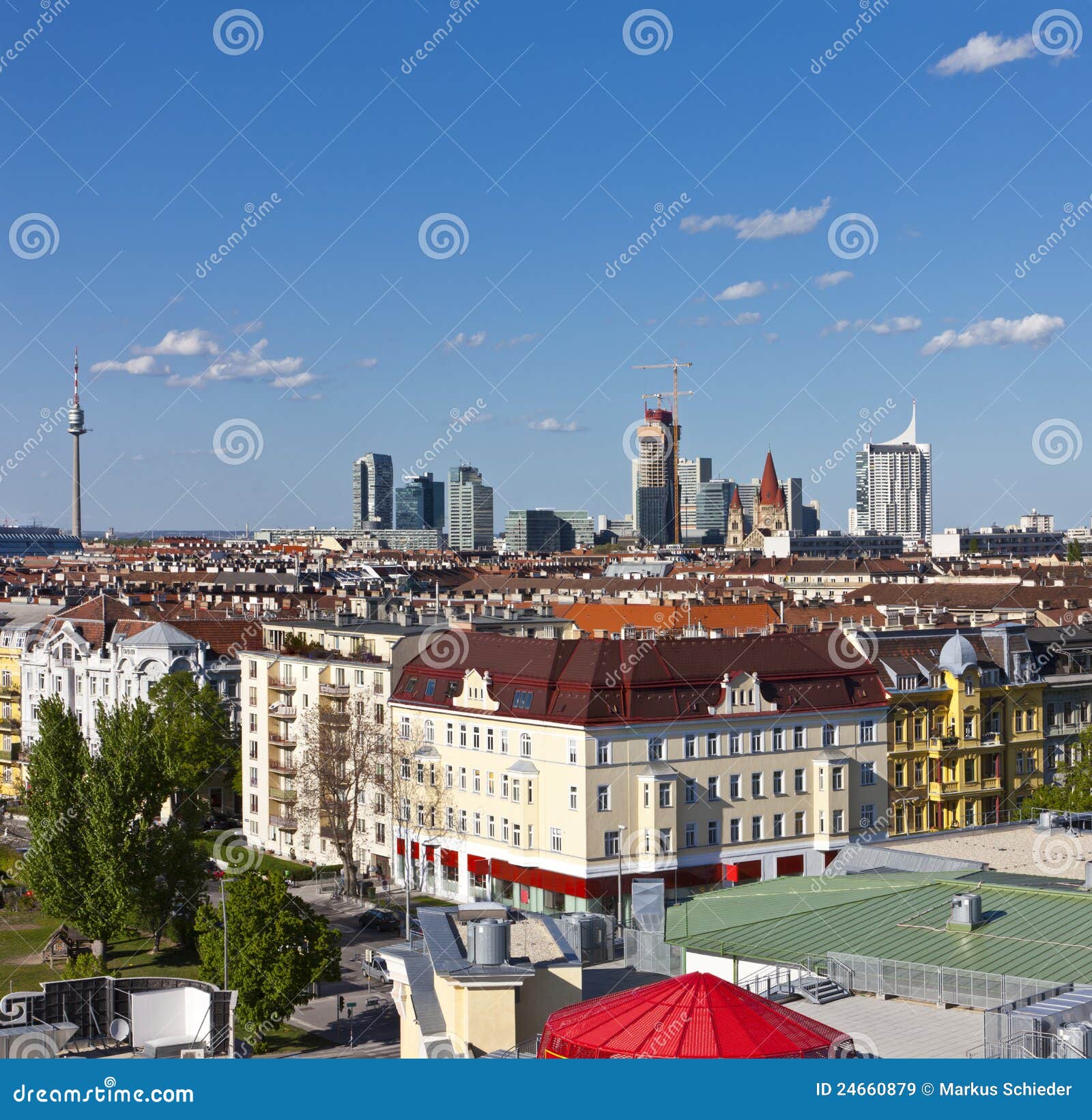 Vienna Skyline With Many Landmarks Like The Danube Tower And The DC ...