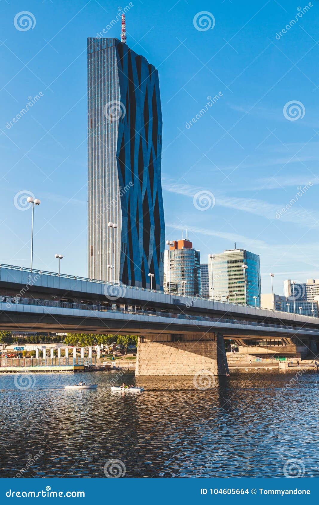 Vienna Skyline With Many Landmarks Like The Towers Millennium, Danube ...