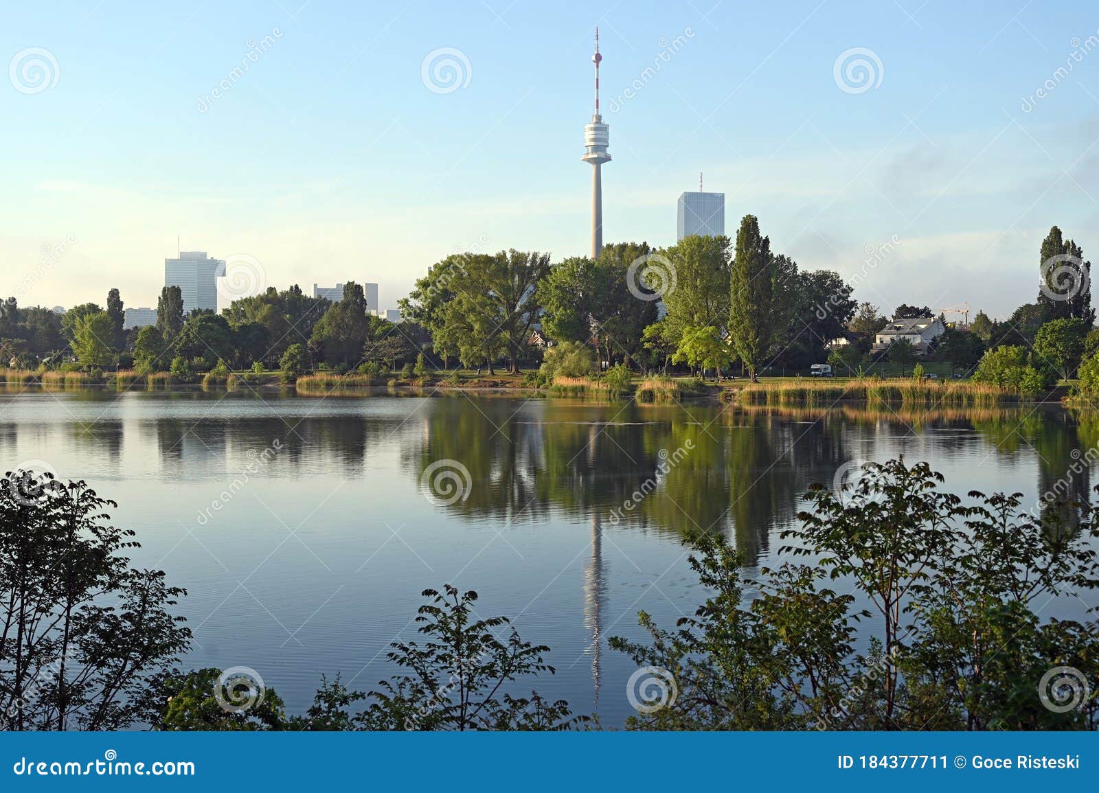 Vienna Skyline Danube Riverside in the Morning Stock Image - Image of ...