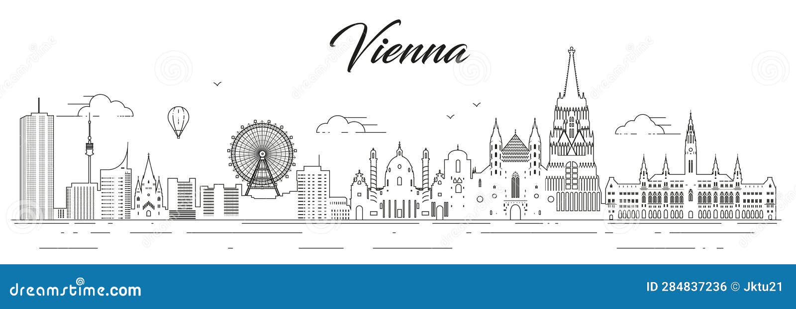 Vienna Cityscape With Famous Touristic Landmarks. Vector Flat ...