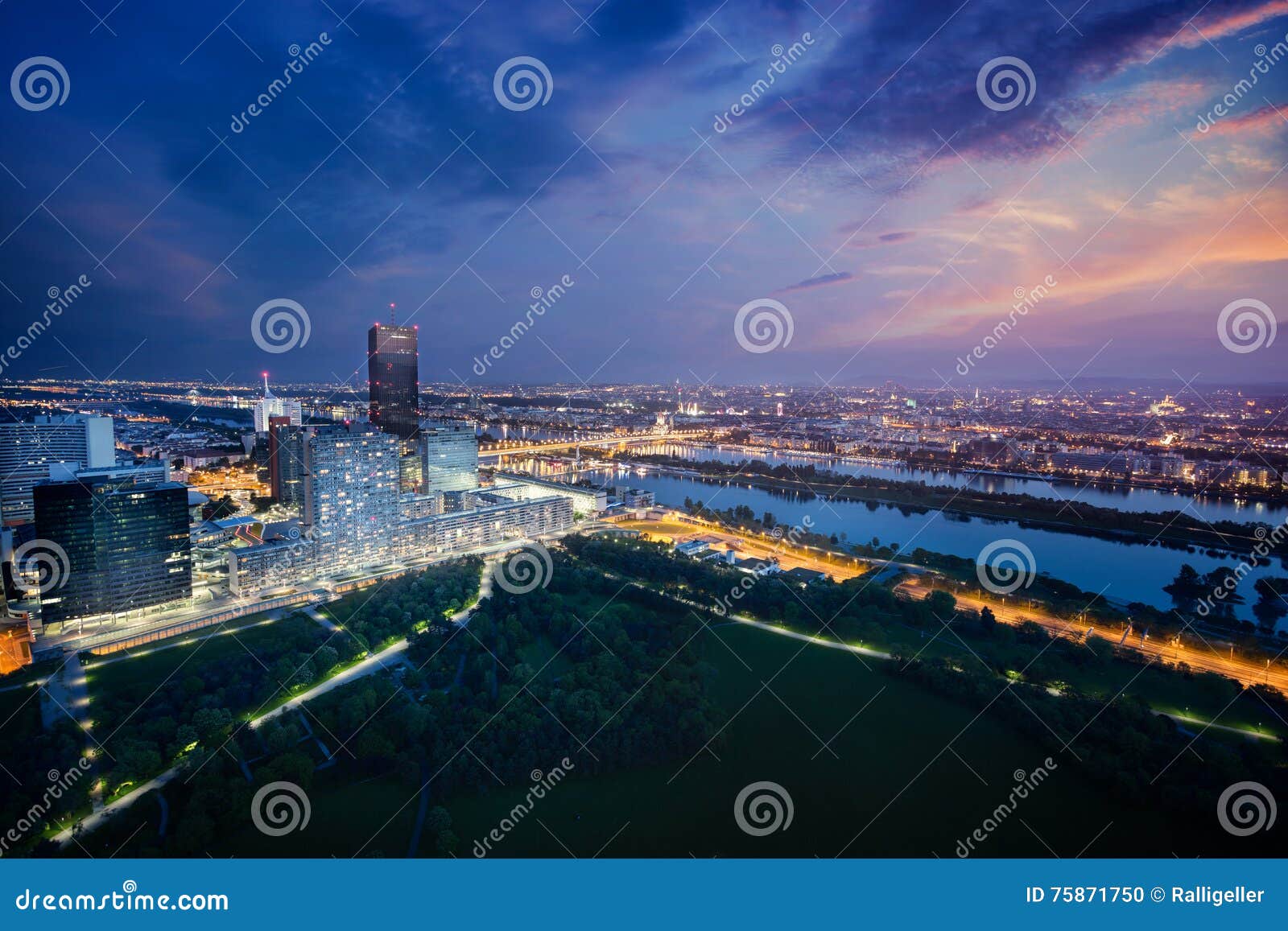 Vienna Skyline by Night, Austria Stock Photo - Image of garden ...