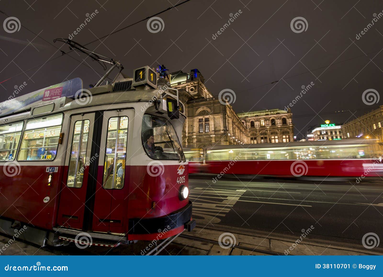 Vienna trams editorial photo. Image of capital, night - 38110701