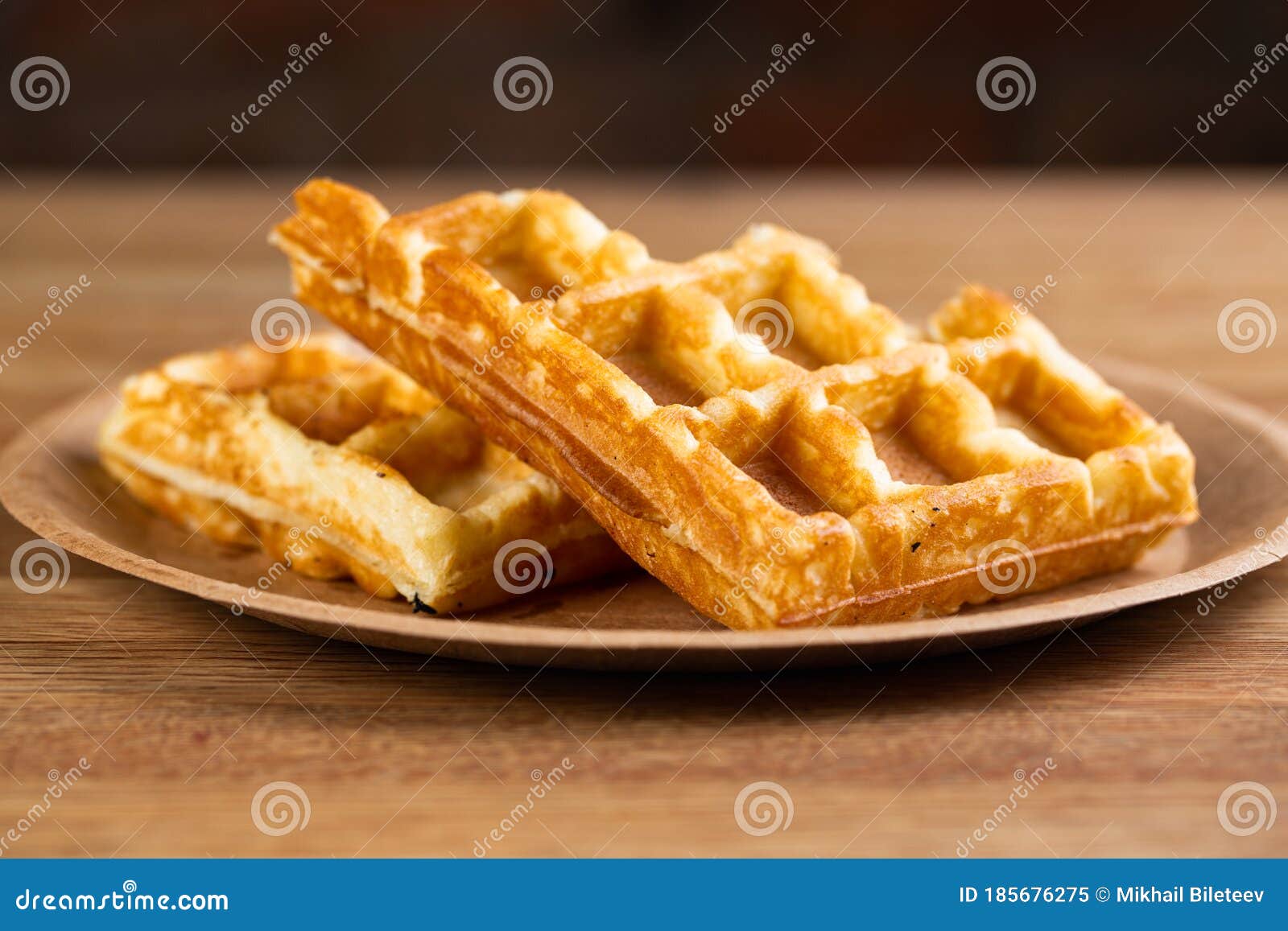 .Viennese Waffles on a Disposable Plate with Mint Stock Image - Image ...