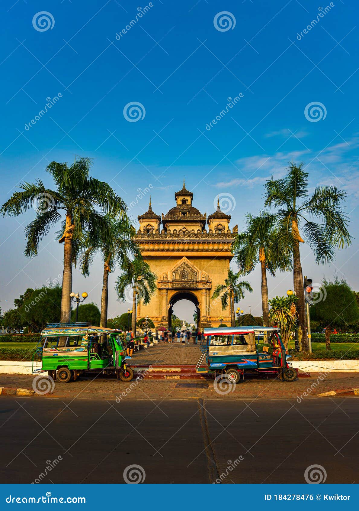 Vientiane Laos Two Auto Rickshaws Parked in Front of the Patuxai ...
