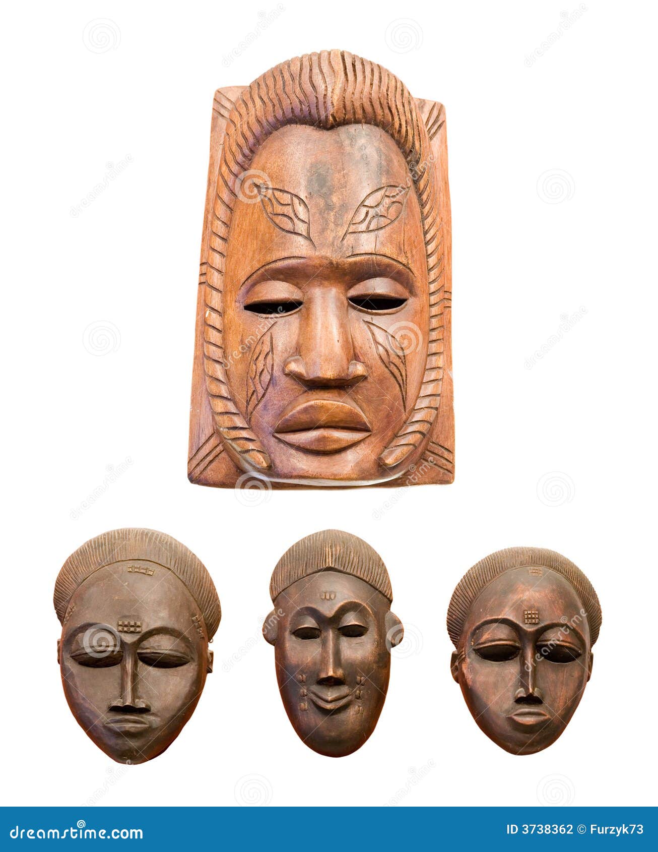 Vier Afrikaanse maskers stock foto. Image of verf, achtergrond - 3738362