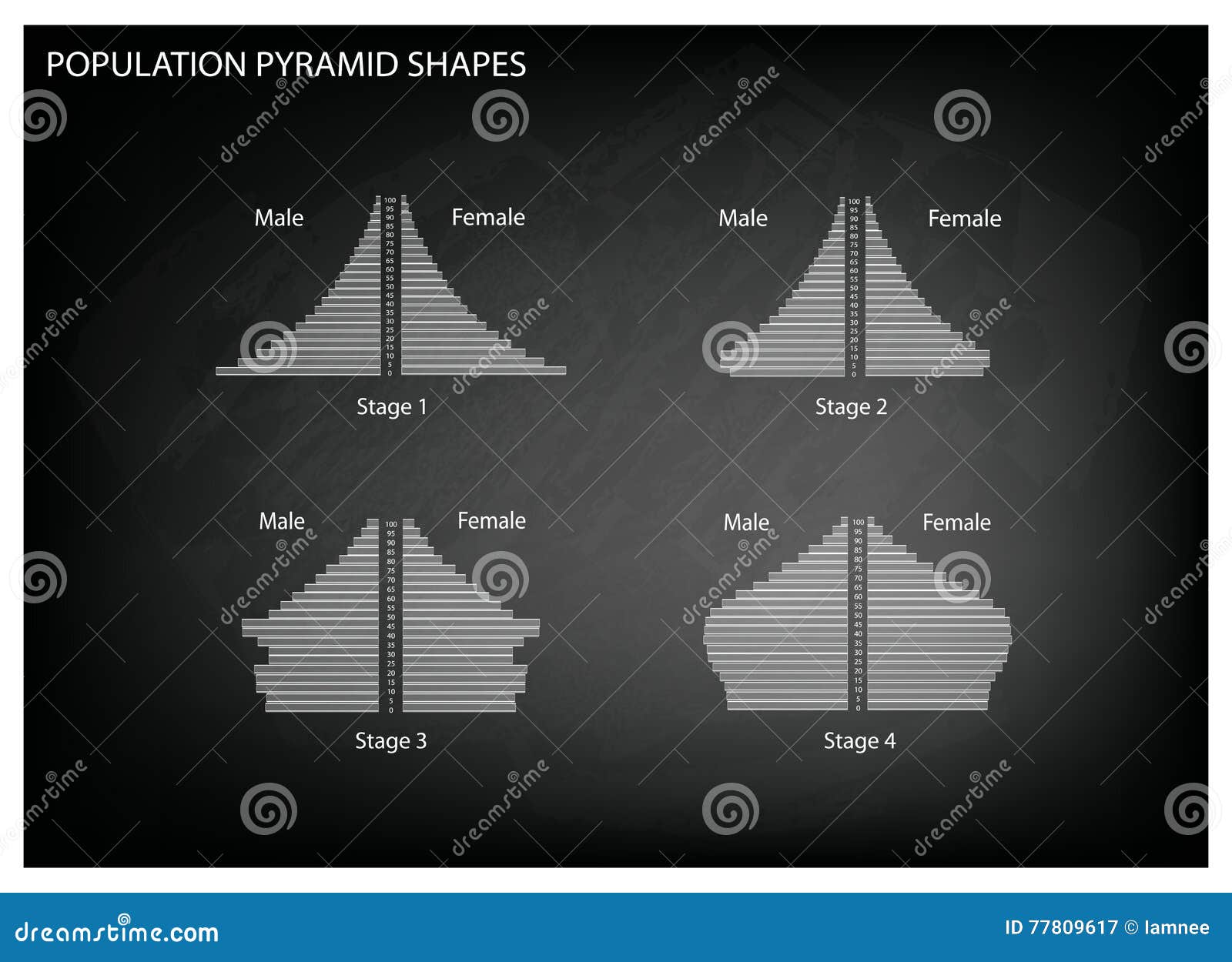 Vier Arten Alterspyramiden Auf Tafel-Hintergrund Vektor Abbildung ...