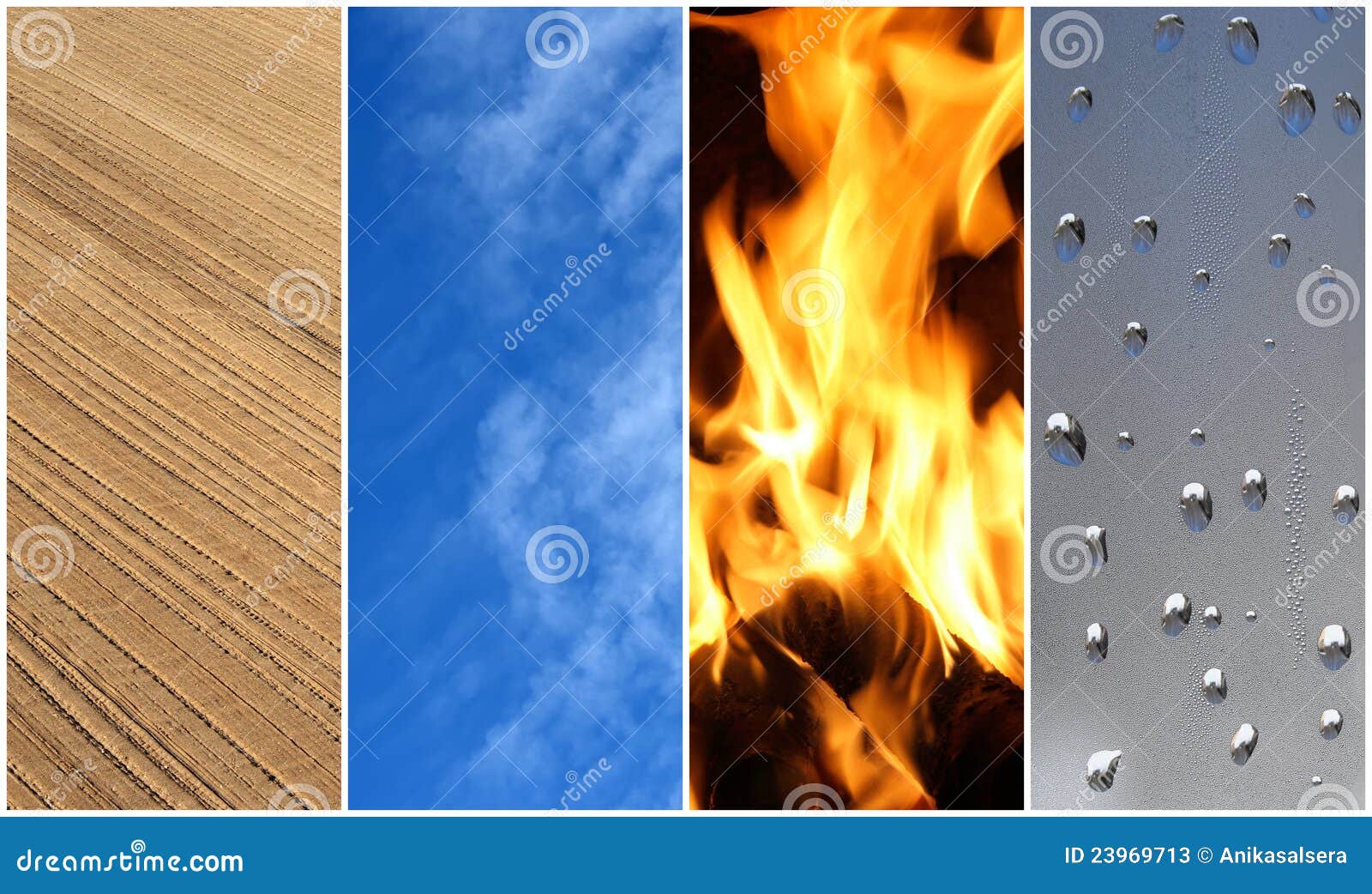 Vier Elemente. Erde, Luft, Feuer, Wasser. Stockbild - Bild von blau ...