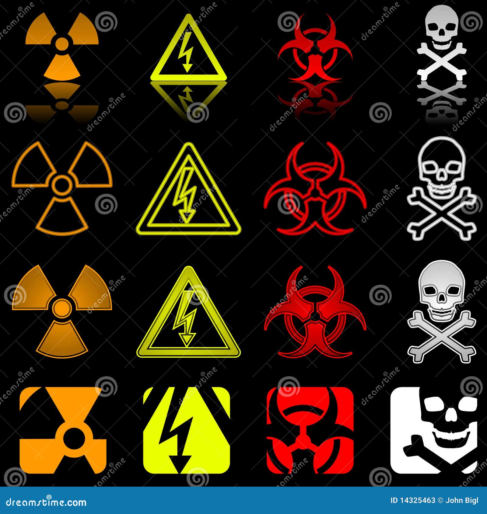 Vier Gevaarspictogrammen in Diverse Stijlen Vector Illustratie ...