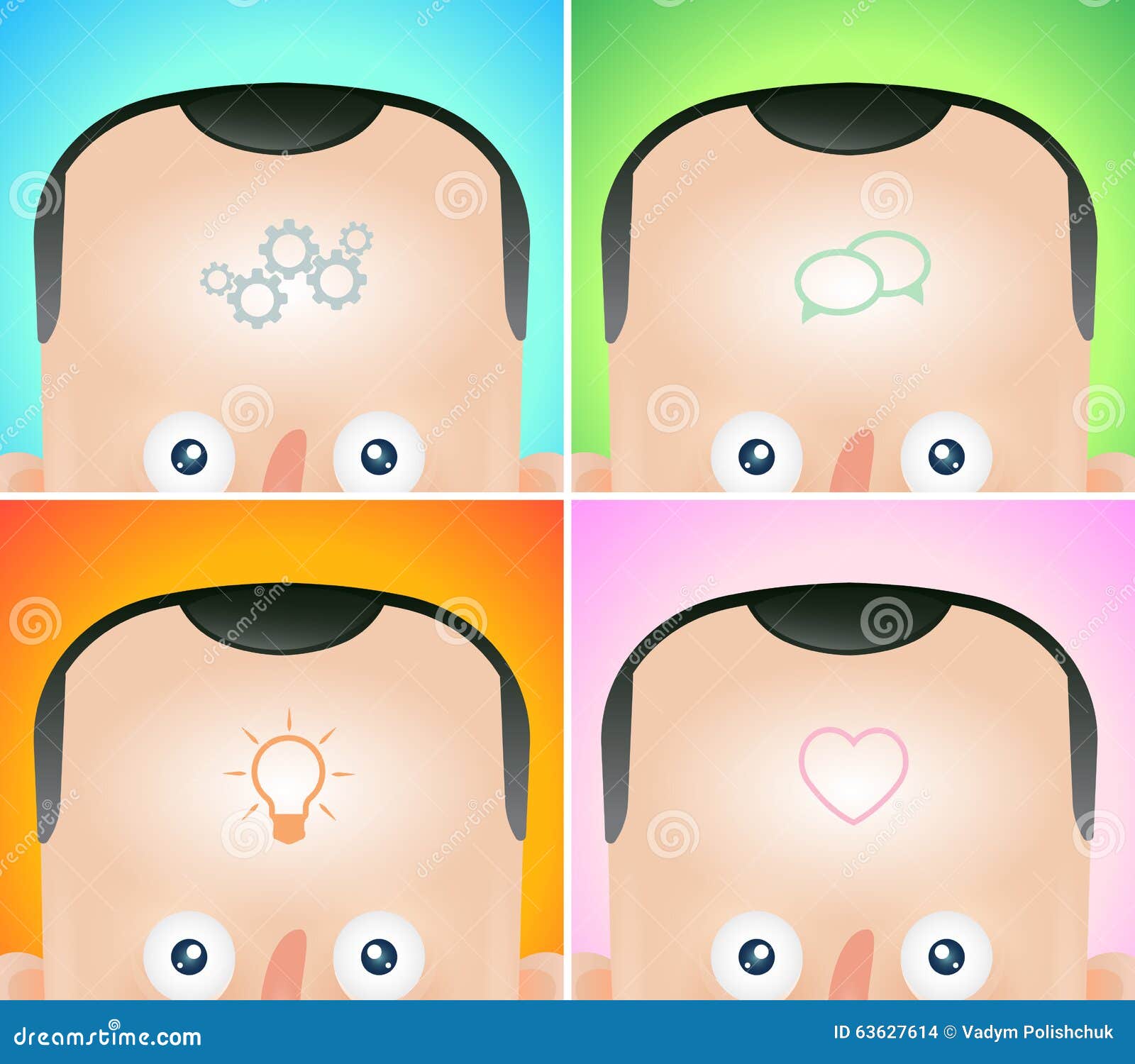 Vier Grappige Beeldverhaalhoofden Met Visualisatie Van Vector ...