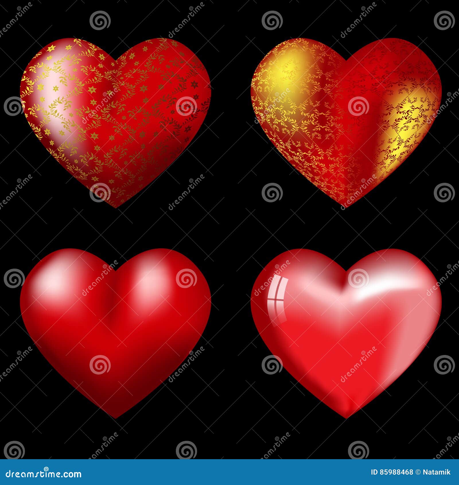 Vier Grote Rode Harten Met Hoogtepunten Stock Illustratie ...