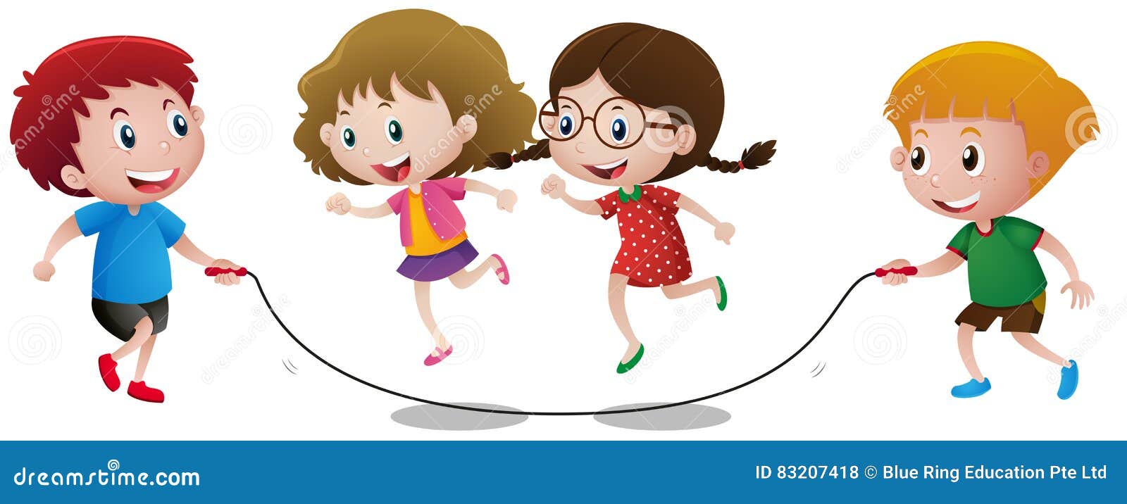 Vier Kinder, Die Seilspringen Spielen Vektor Abbildung - Illustration ...