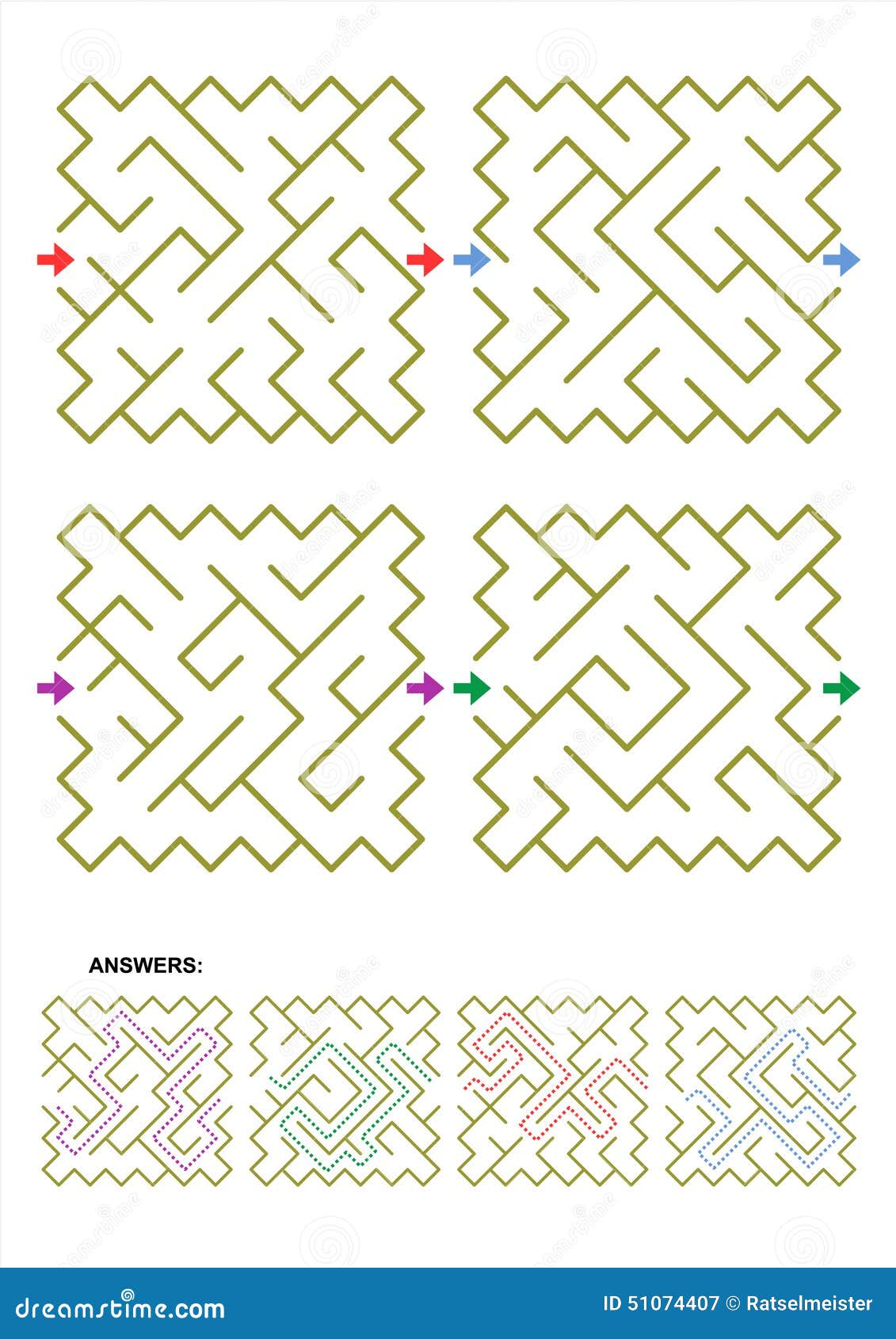 Vier Labyrinthspielschablonen Mit Antworten Vektor Abbildung ...