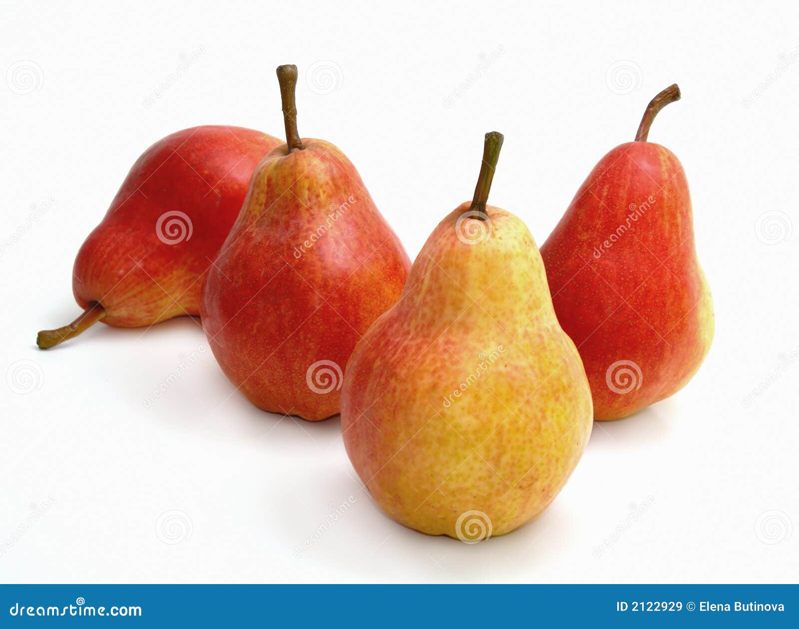 Vier rote Birnen stockbild. Bild von schön, saft, jahreszeit - 2122929