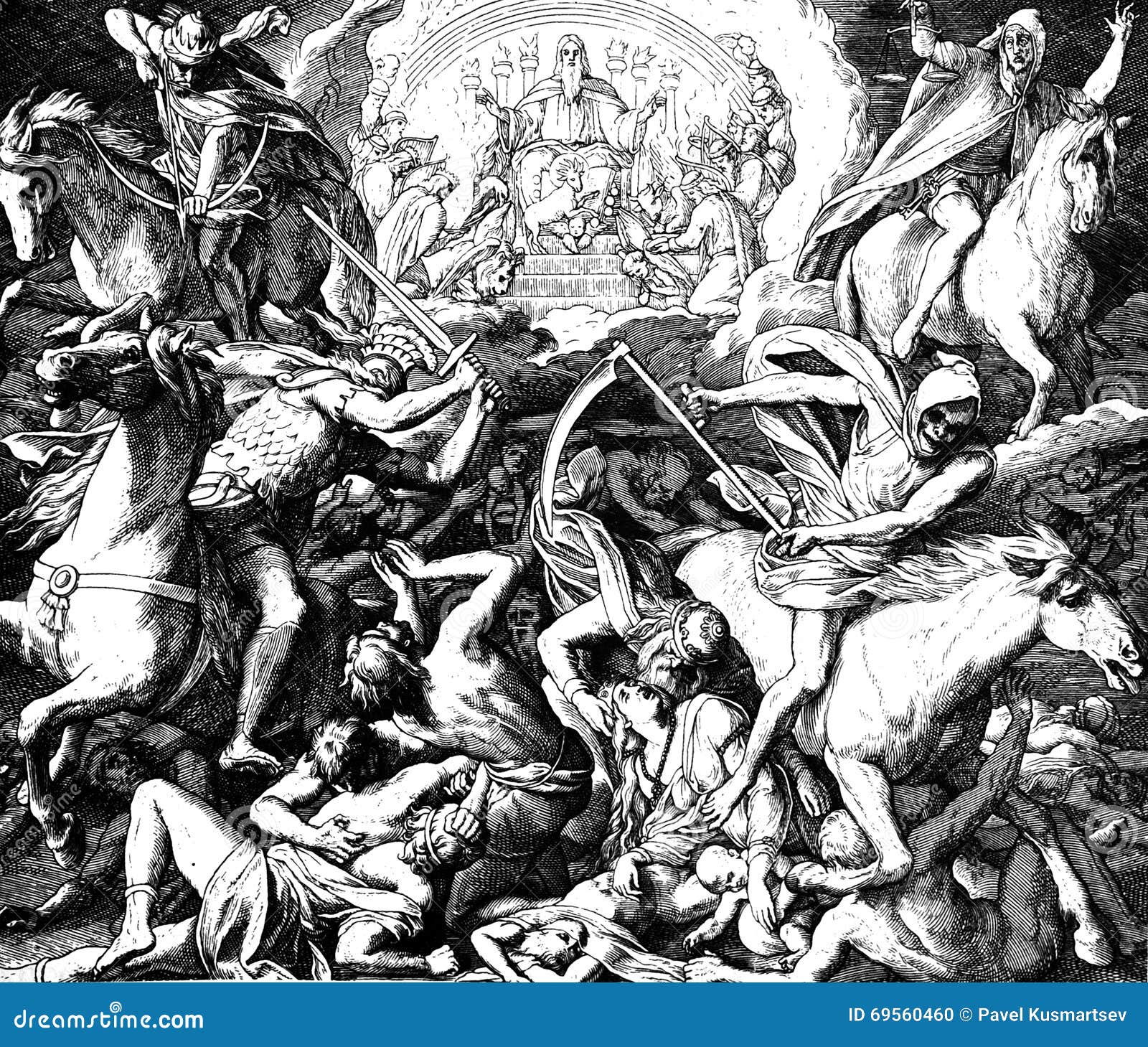 Vier Ruiters Van De Apocalyps Stock Foto - Image of gravure, julius ...