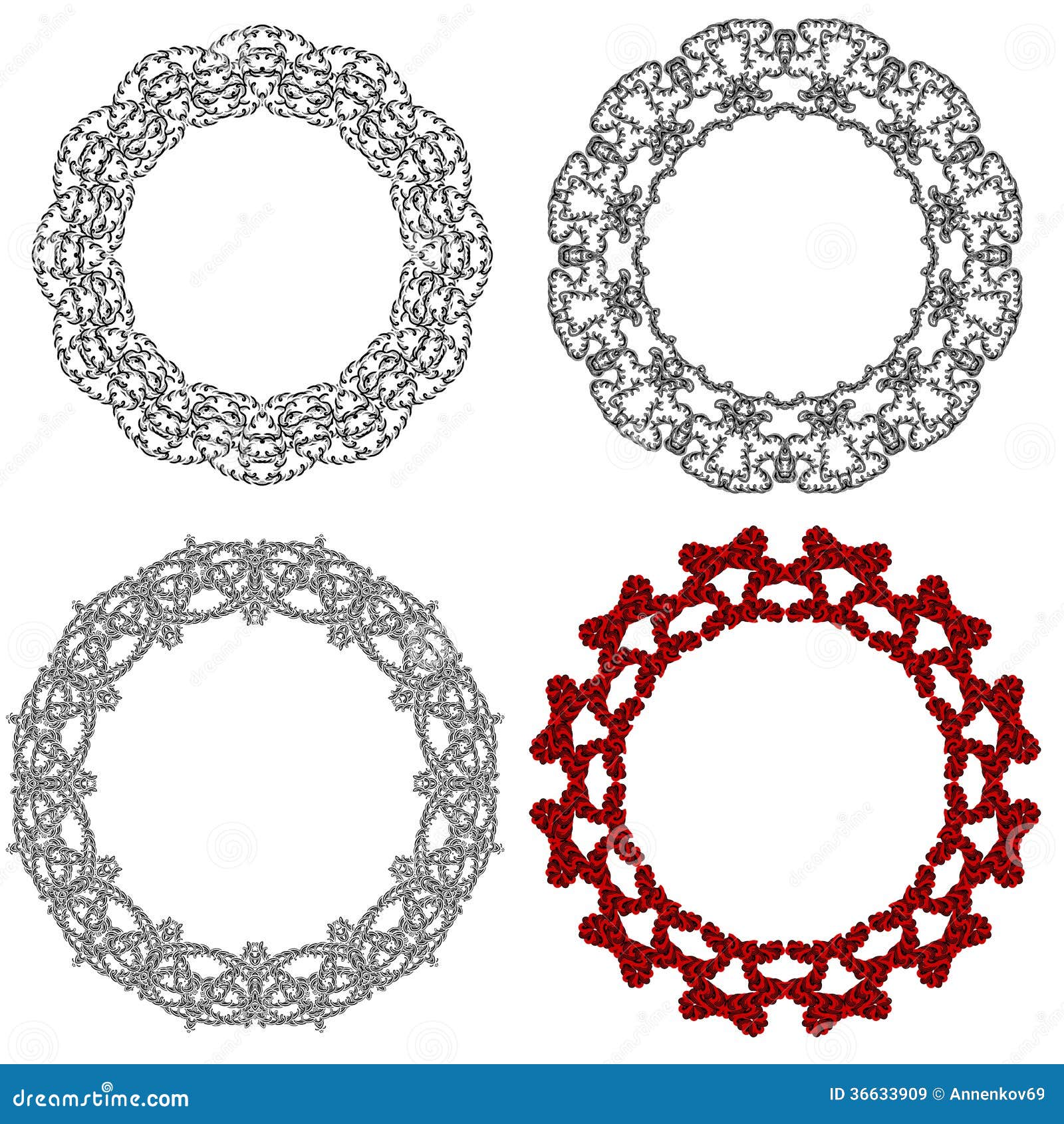 Vier runde Rahmen stock abbildung. Illustration von felder - 36633909
