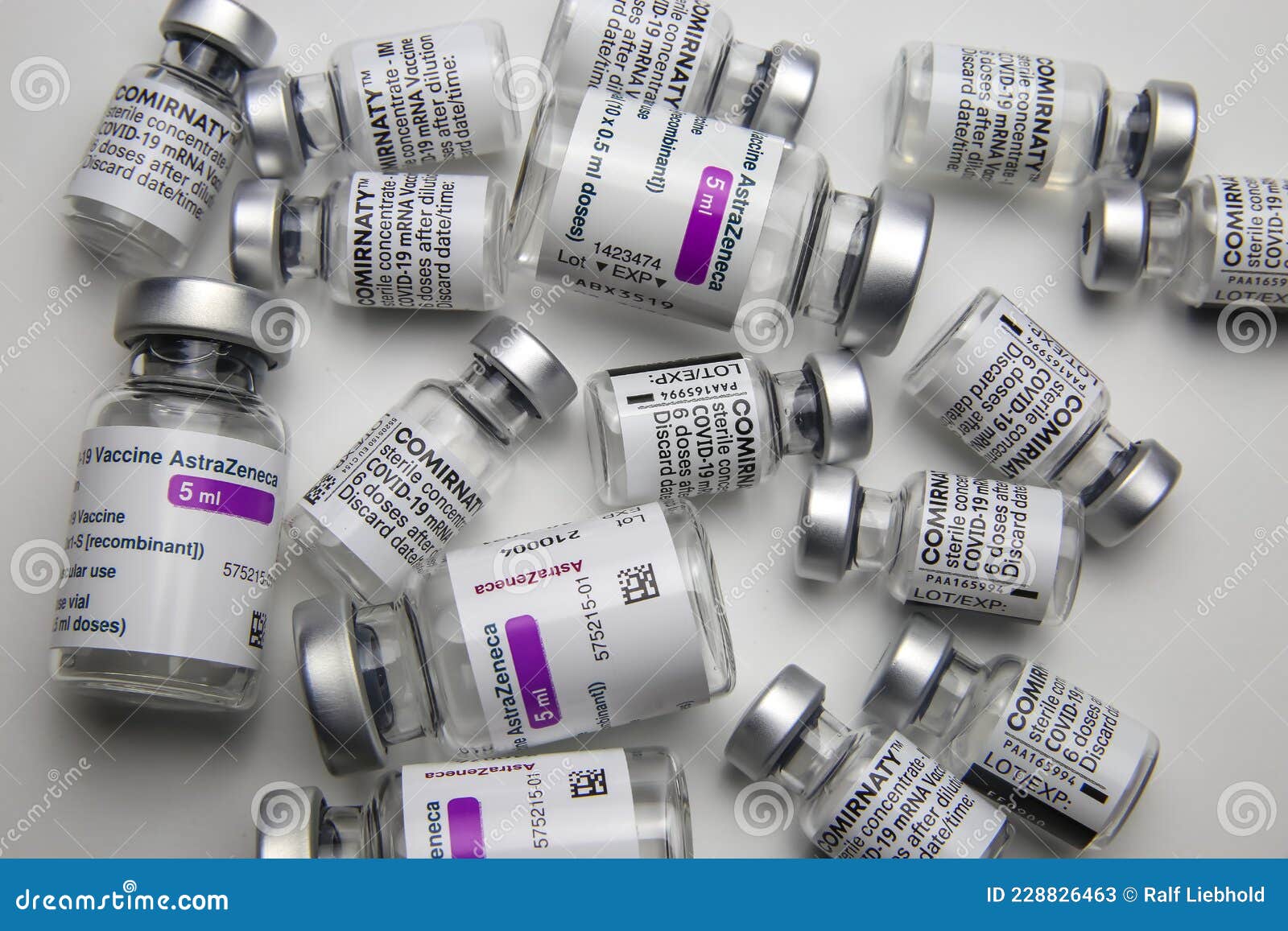 View on Many Empty Vials Biontech Comirnaty and Astrazeneca Vaccine ...