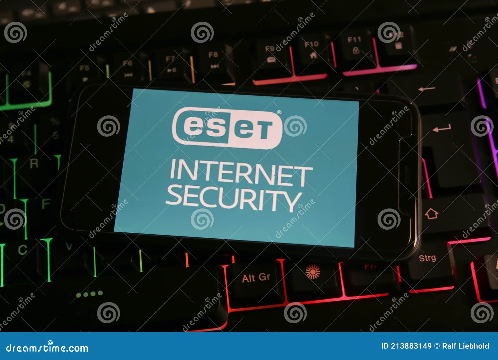 Closeup of Mobile Phone with Logo Lettering of Eset Internet Computer ...