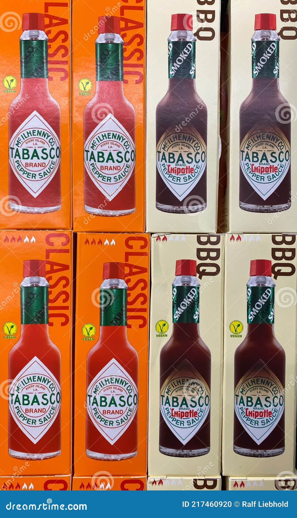 View on Stack Tabasco Spice Bottles in Shelf of German Supermarket ...