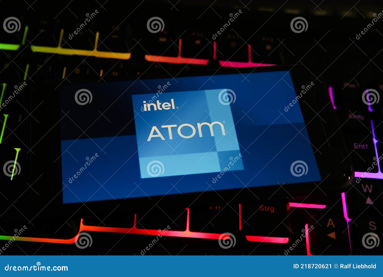 Closeup of Smartphone with Logo Lettering of Intel Atom Processor Cpu ...