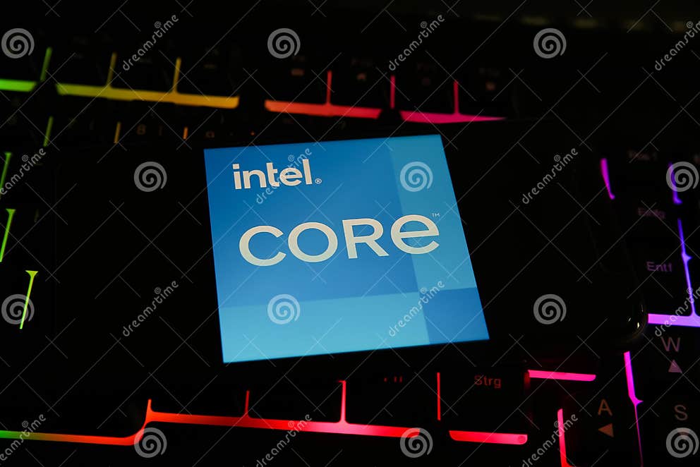 Closeup of Smartphone with Logo Lettering of Intel Core Processor Cpu ...