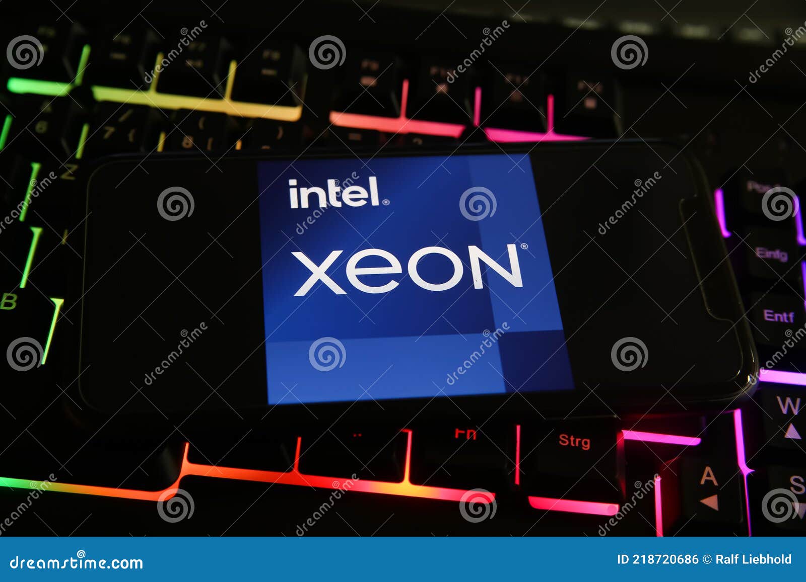 Closeup of Smartphone with Logo Lettering of Intel Xeon Processor Cpu ...