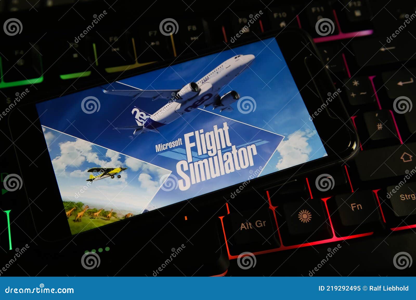 Closeup of Smartphone with Logo Lettering of Microsoft Flight Simulator ...