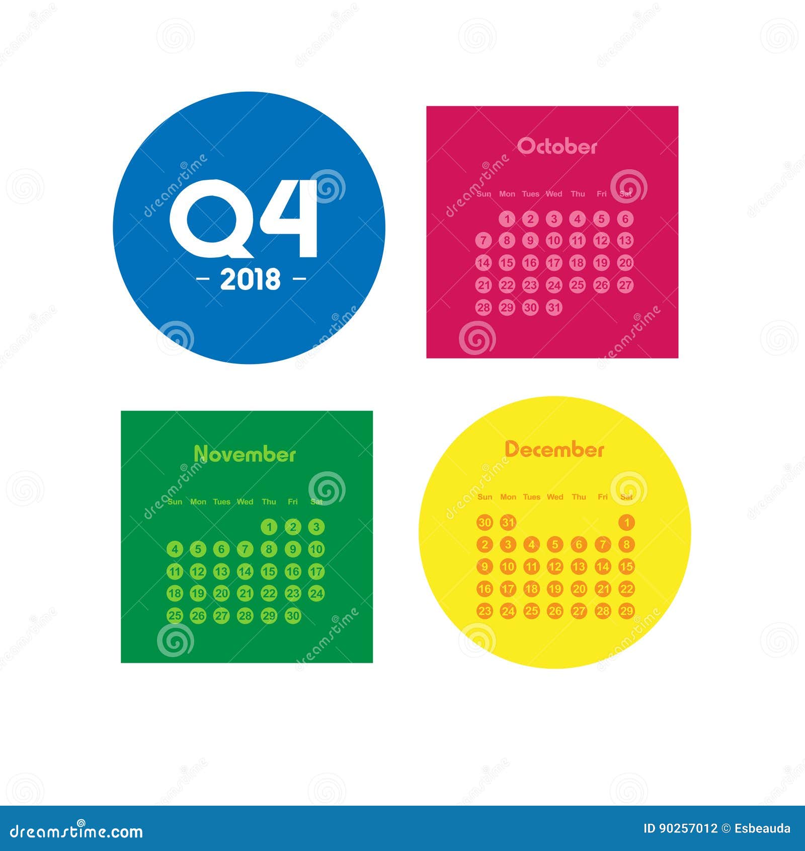 Viertes Quartal Von Kalender 2018 Vektor Abbildung - Illustration von ...
