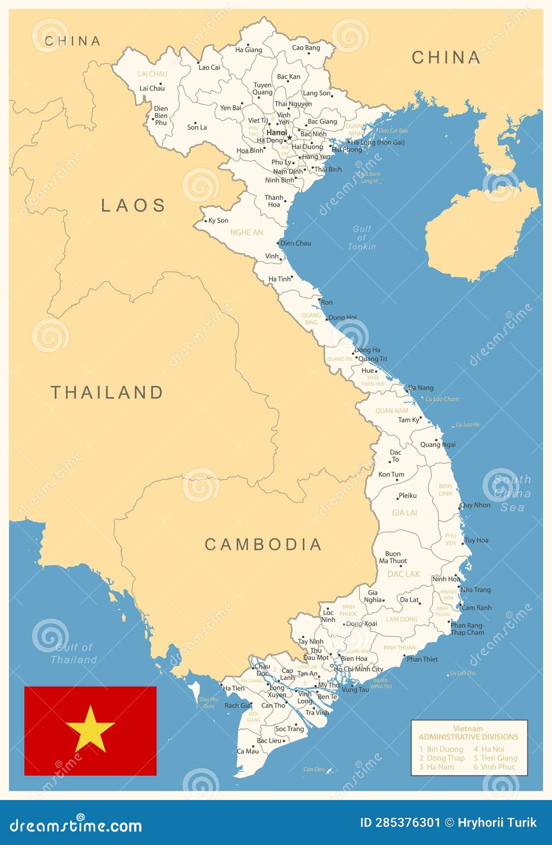Vietnam - Detailed Map with Administrative Divisions and Country Flag ... Vietnam - Detailed Map with Administrative Divisions and Country Flag ...