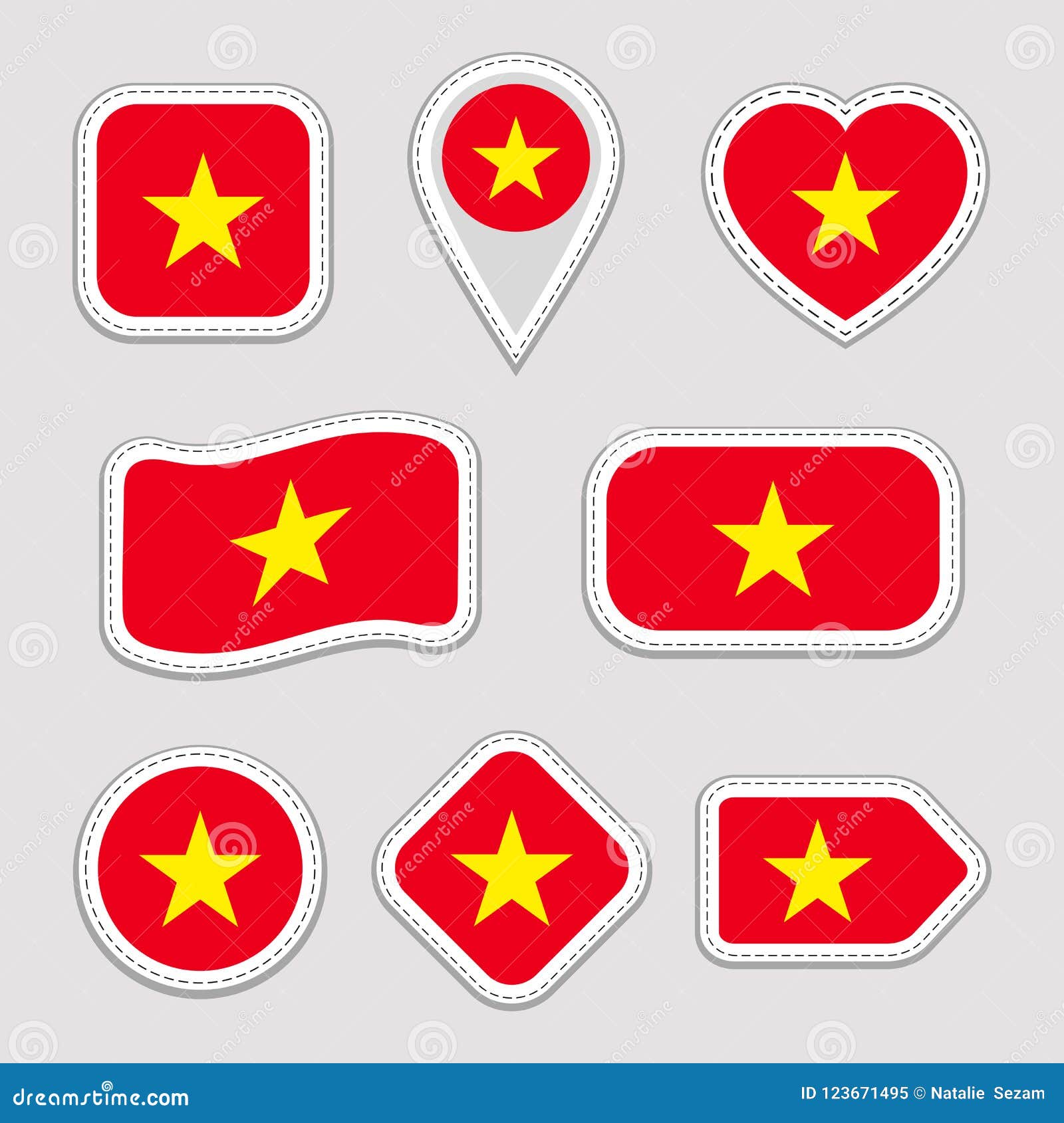 Vietnam Flag Vector Set Vietnamese Flags Stickers Collection Isolated