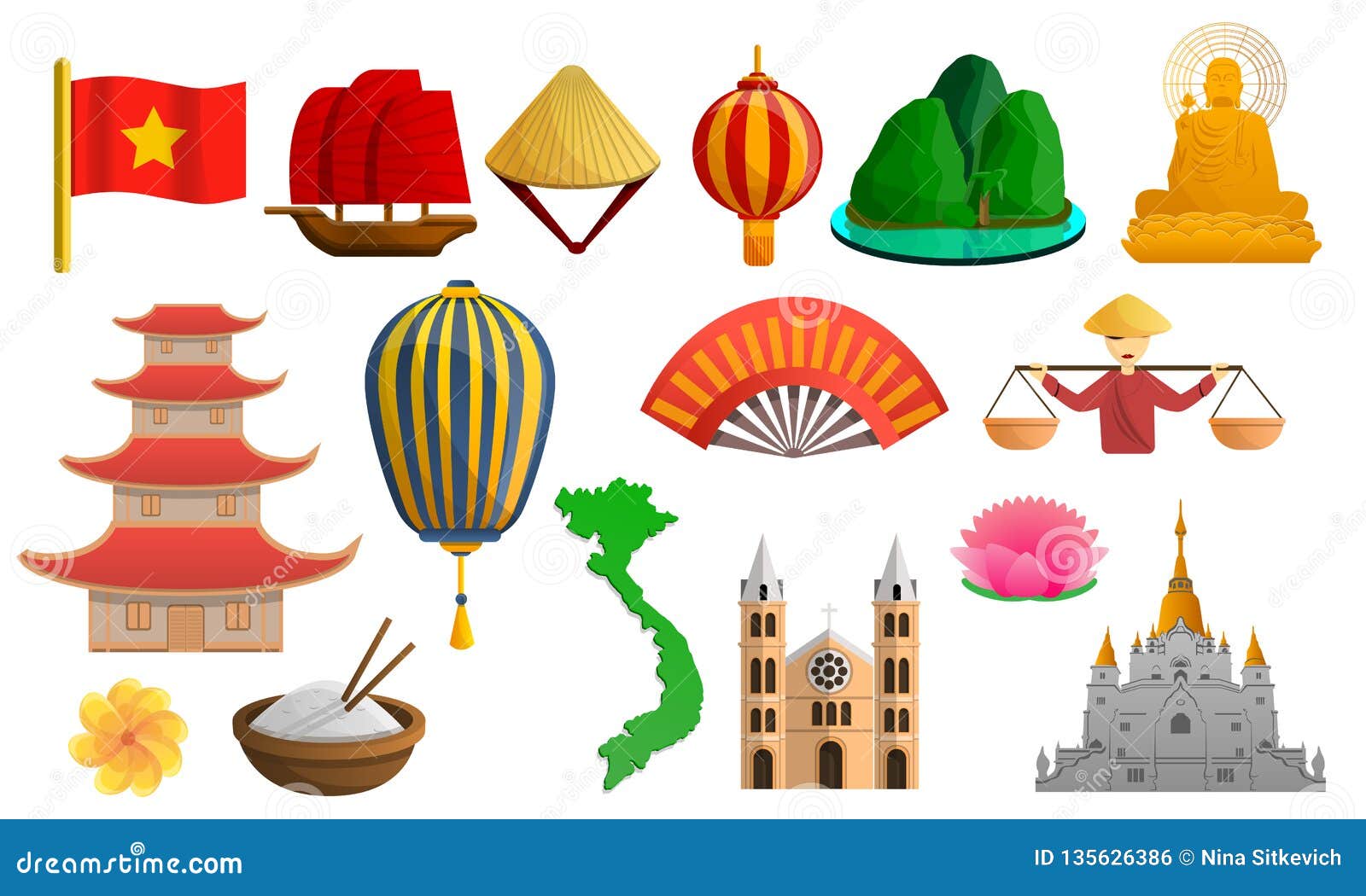 Vietnam Icon Set, Cartoon Style Stock Vector - Illustration of food ... Vietnam Icon Set, Cartoon Style Stock Vector - Illustration of food ...