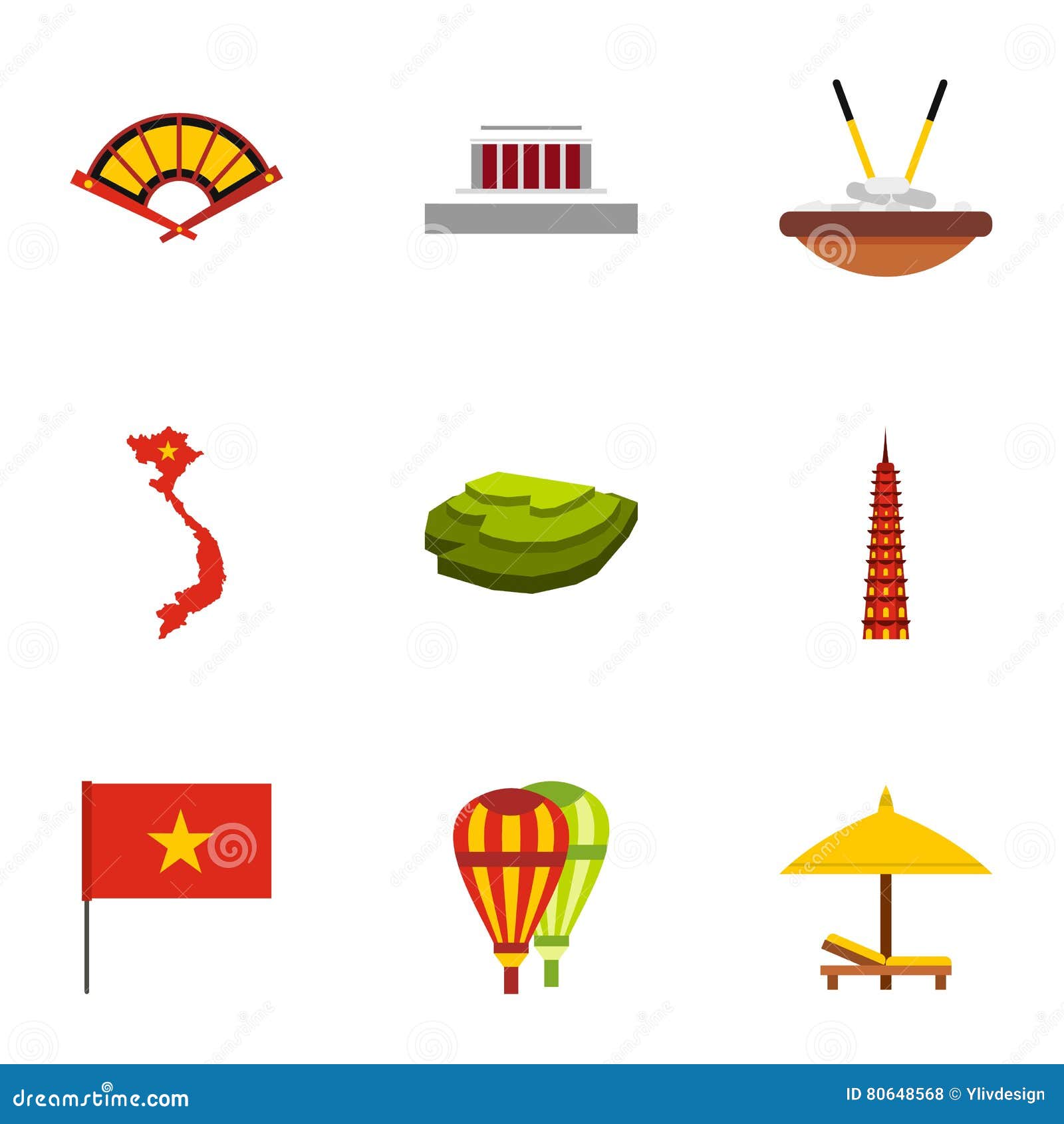 Vietnam Icons Set, Flat Style Stock Vector - Illustration of collection ...