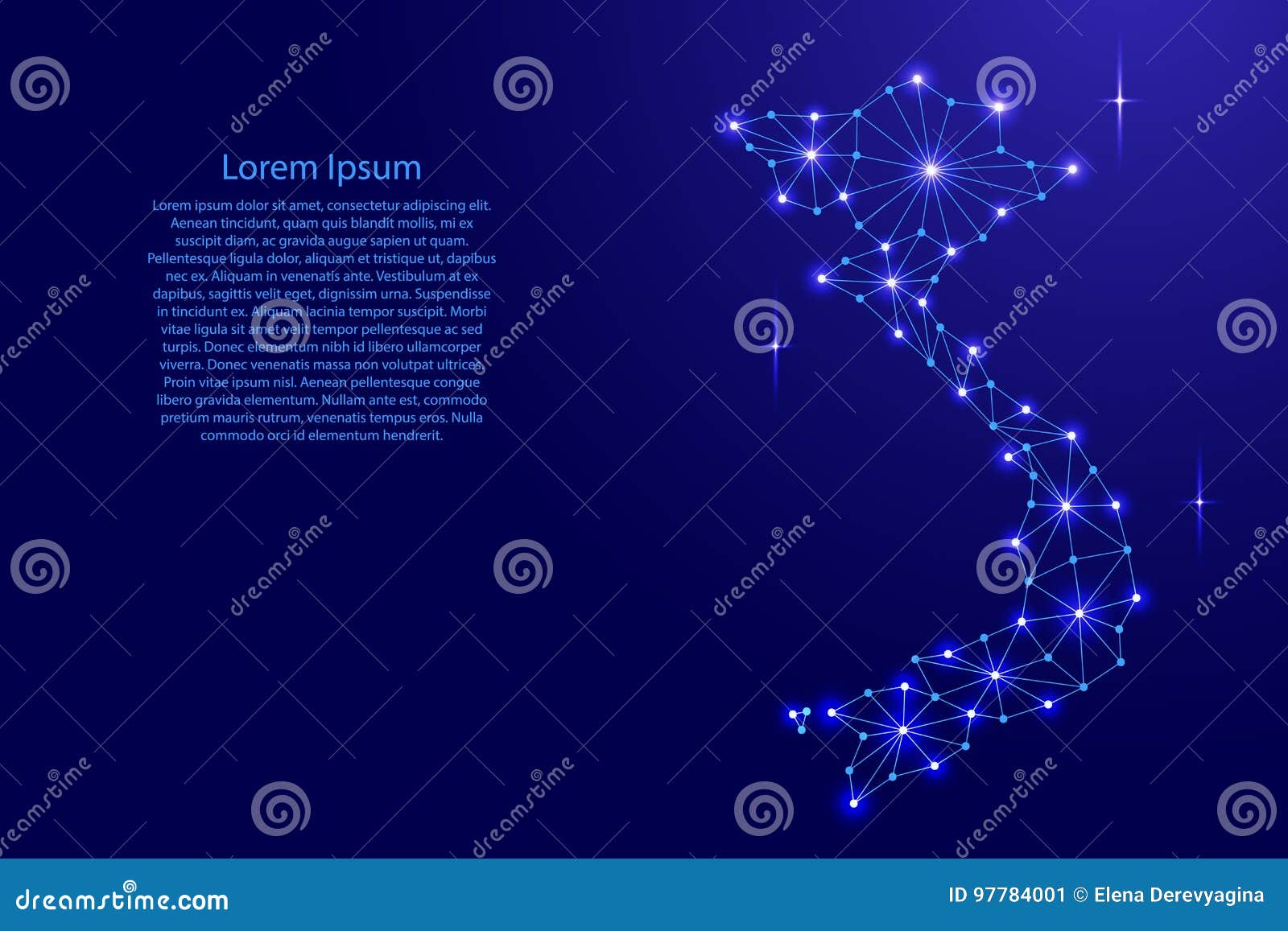 Vietnam Map of Polygonal Mosaic Lines Network, Rays, Space Stars of ...