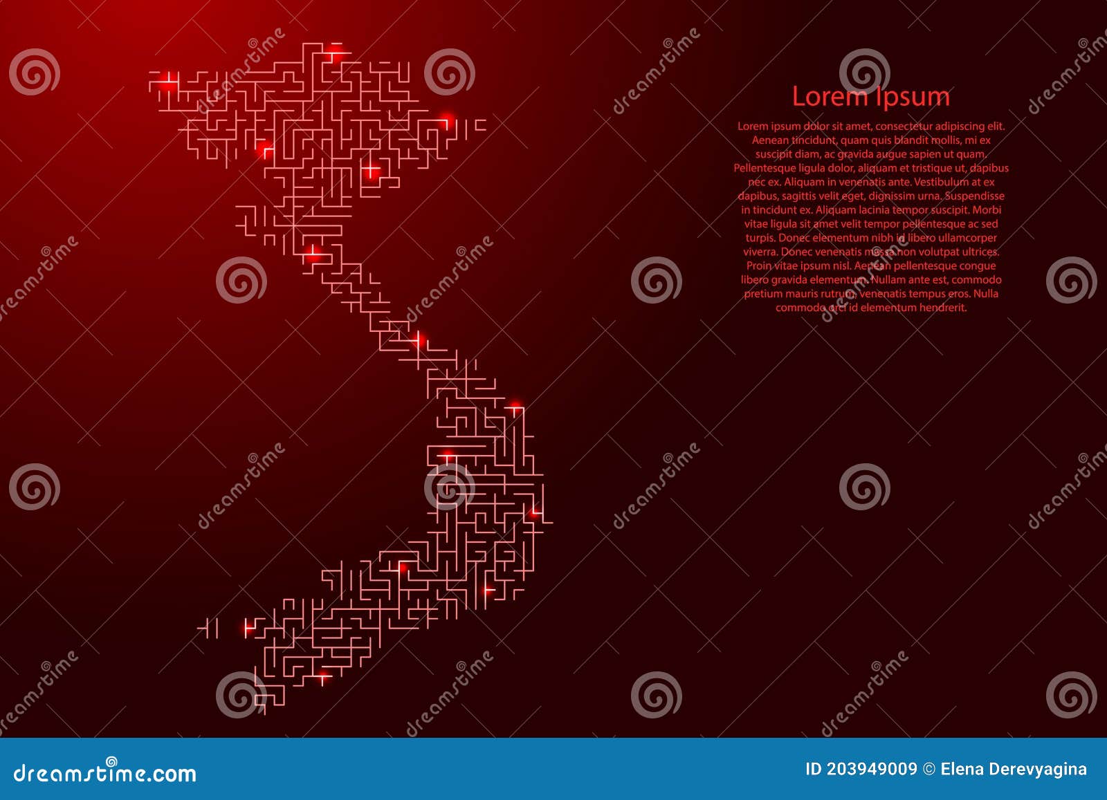 Vietnam Map from Red Pattern of the Maze Grid and Glowing Space Stars ...